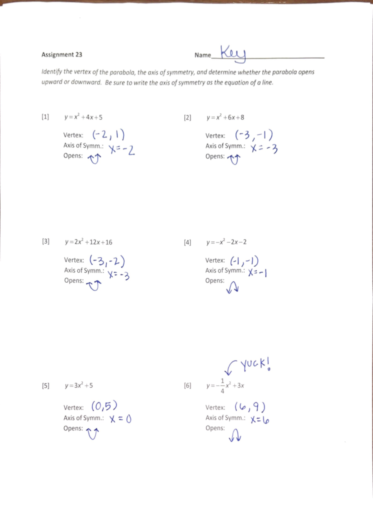 Assignment 23 Key - lecture note key - Assignment 23 Name Key Identify ...