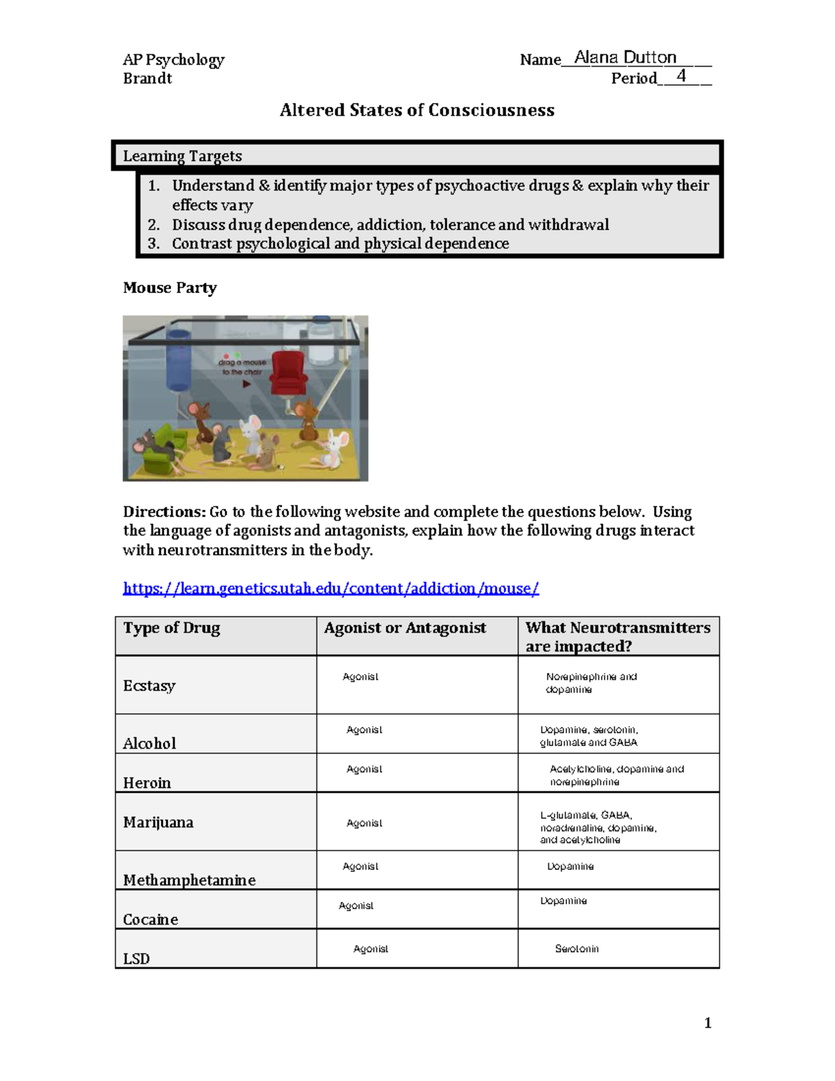 Altered States of Consciousness - AP Psychology Name ...