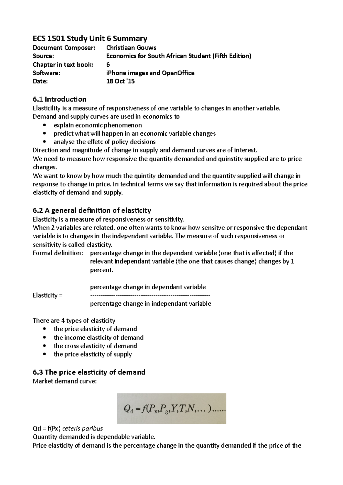 ECS1501 su06 2015 s2 - Summary Economics - ECS 1501 Study Unit 6 ...