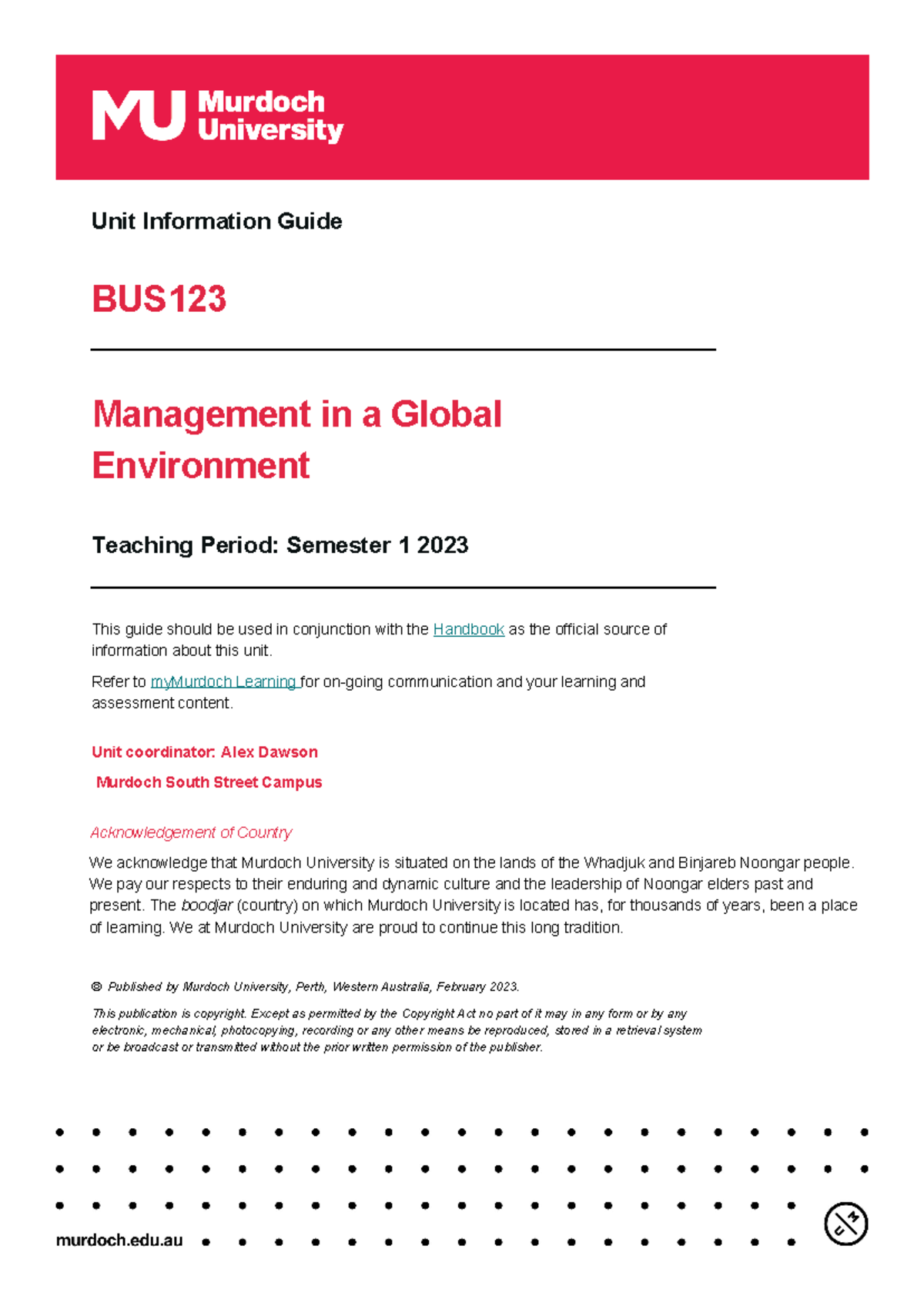 BUS123 S1 2023 UILG - Unit learning guide - Unit Information Guide BUS ...