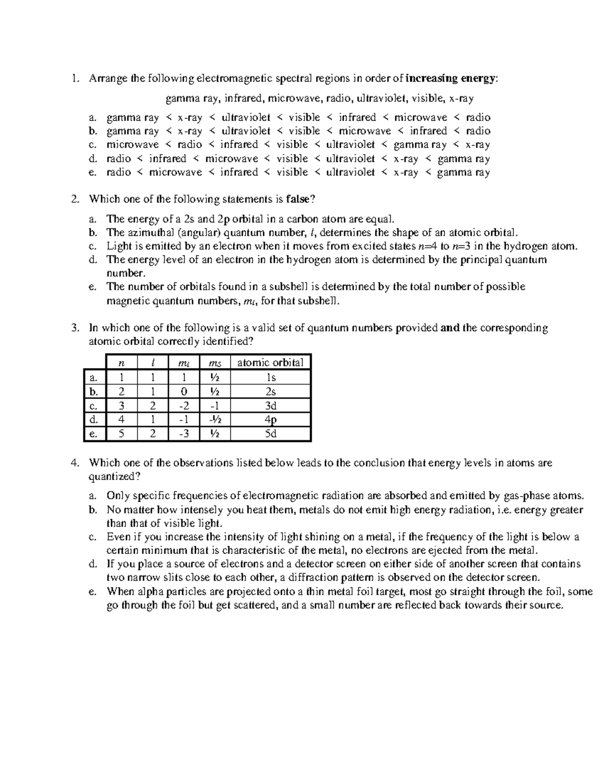 Chapter 4 type questions - Arrange the following electromagnetic ...