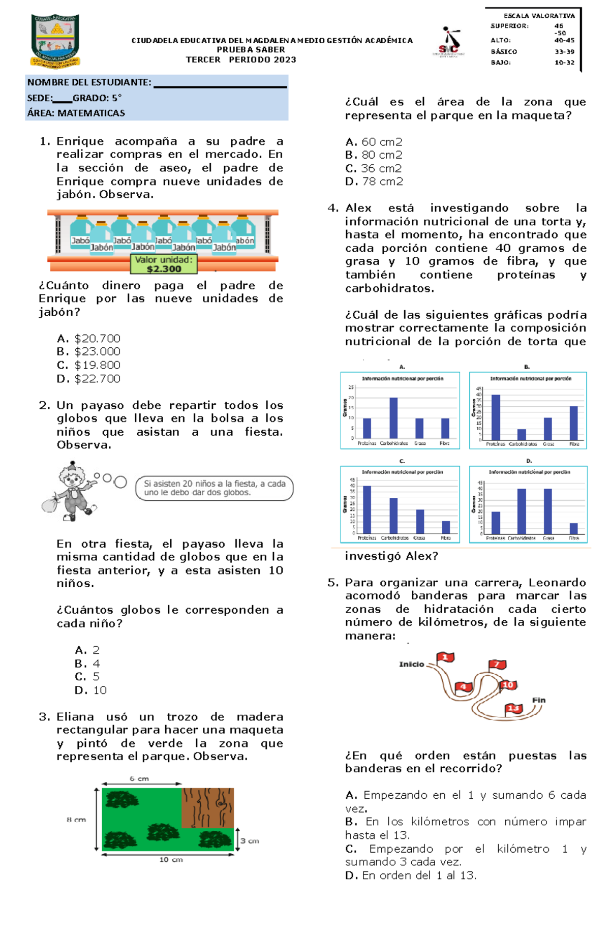 Prueba Saber Matematicas Quinto Grado - CIUDADELA EDUCATIVA DEL ...
