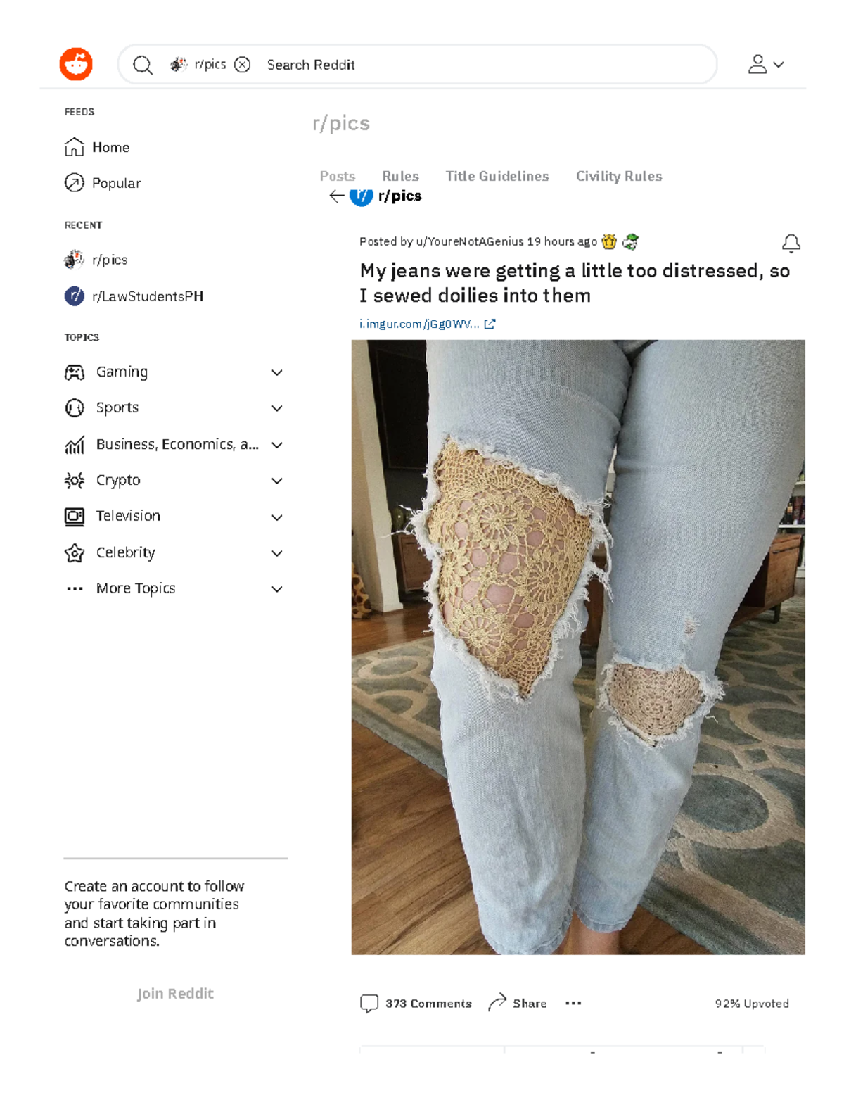 My jeans were getting a little too distressed, so I sewed doilies into ...