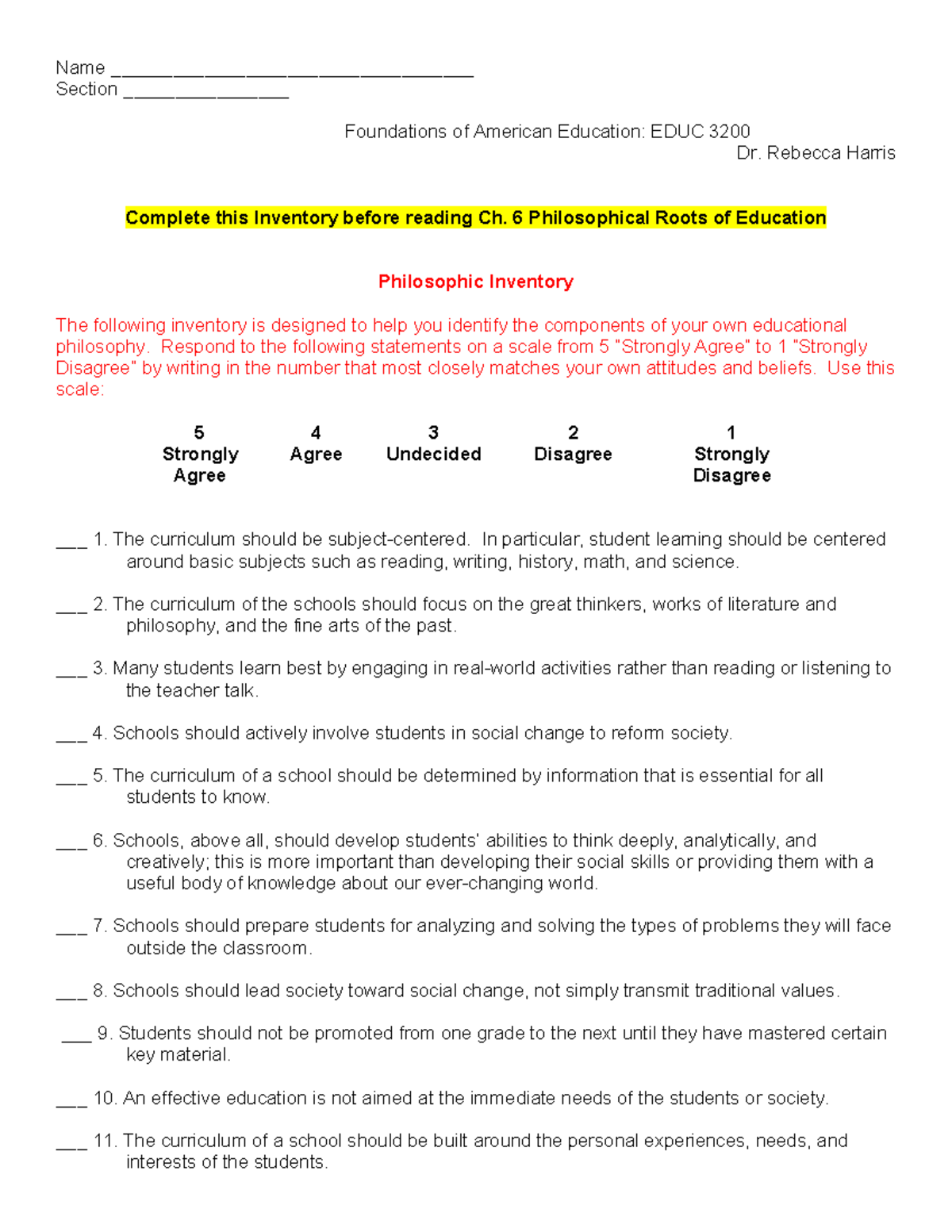 Philosophical Inventory - Name ...