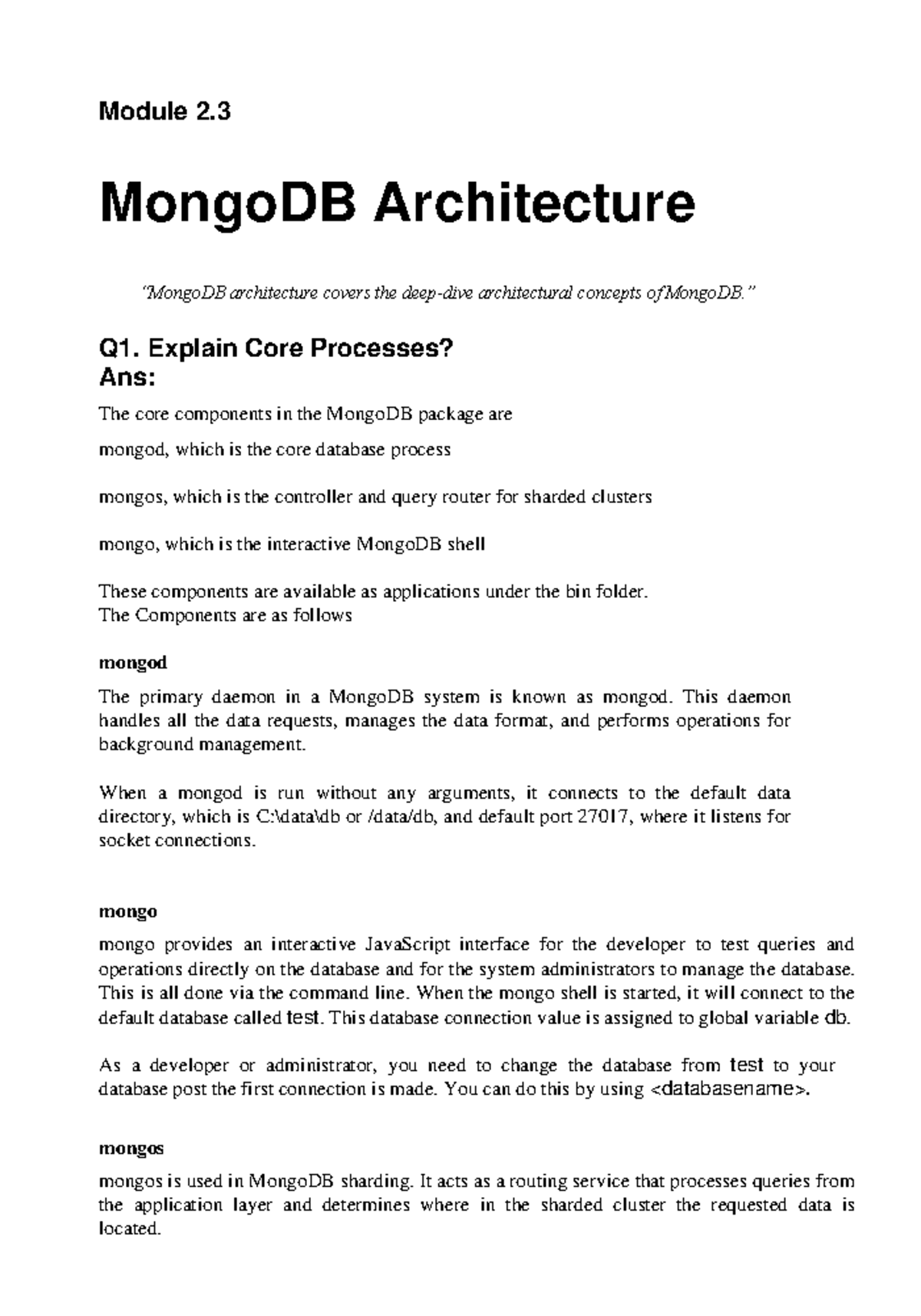 2.3 Mongo DB Architecture new - Module 2. MongoDB Architecture “MongoDB ...