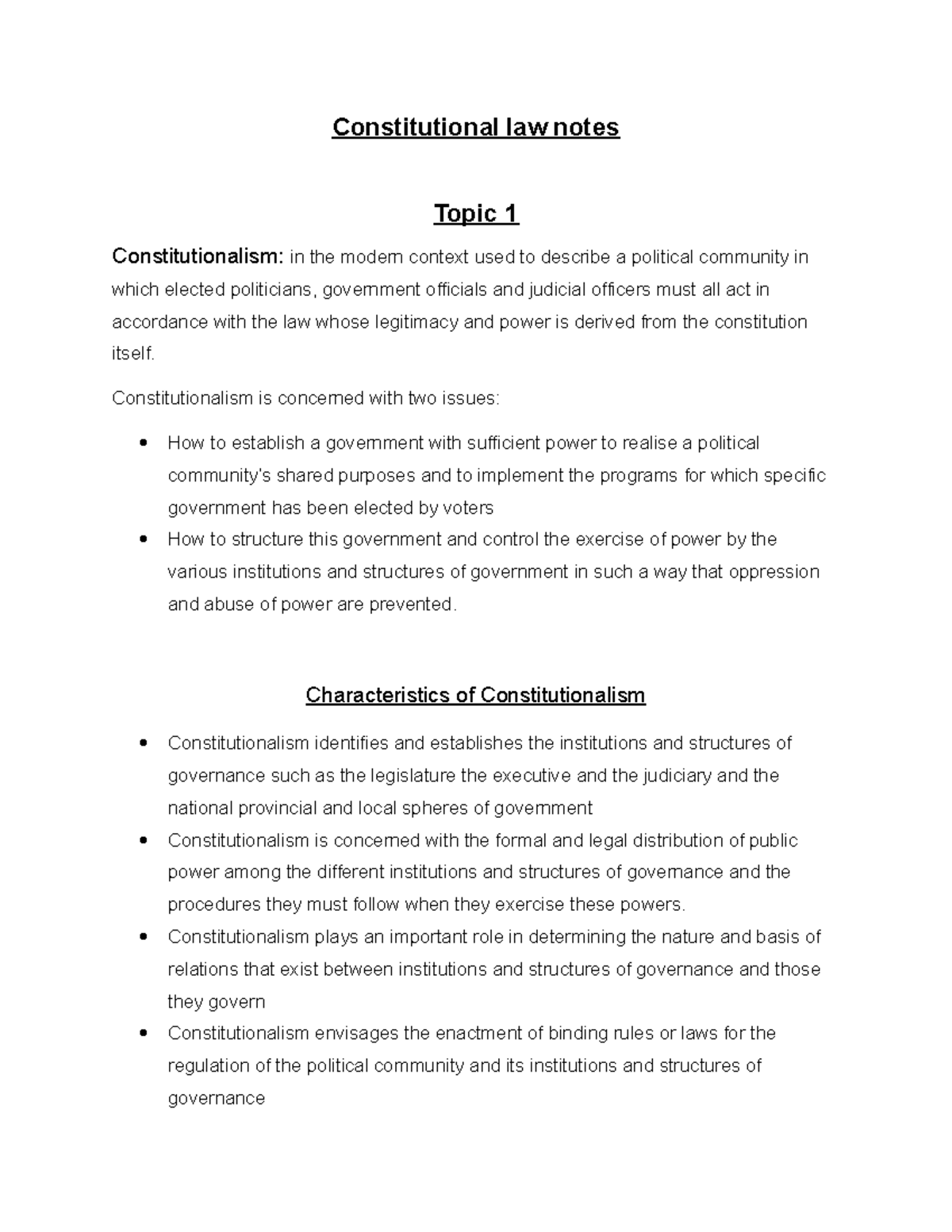 Con law notes topic 1 - Structures of government - Constitutional law ...