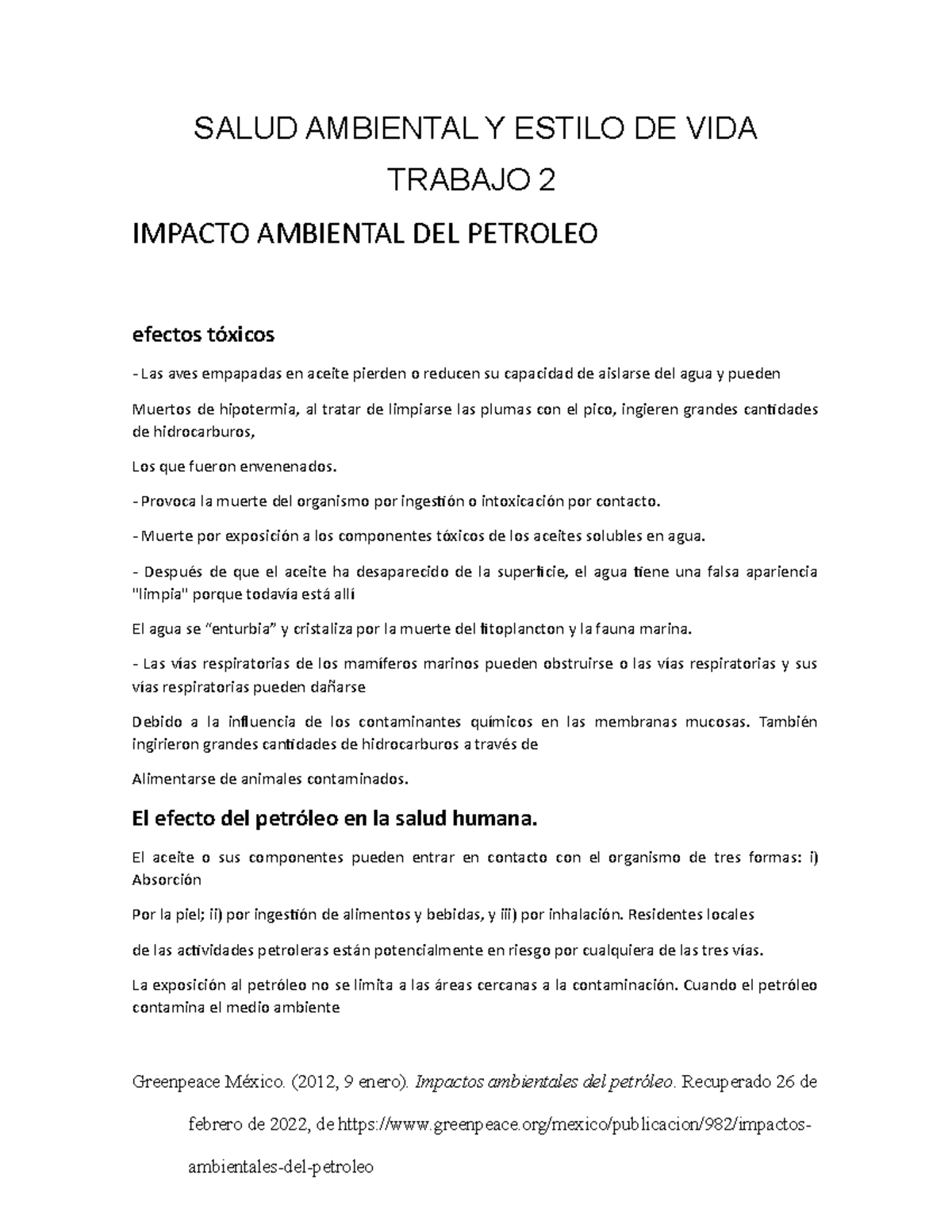 Salud ambiental trabajo 2 - SALUD AMBIENTAL Y ESTILO DE VIDA TRABAJO 2 IMPACTO AMBIENTAL DEL ...