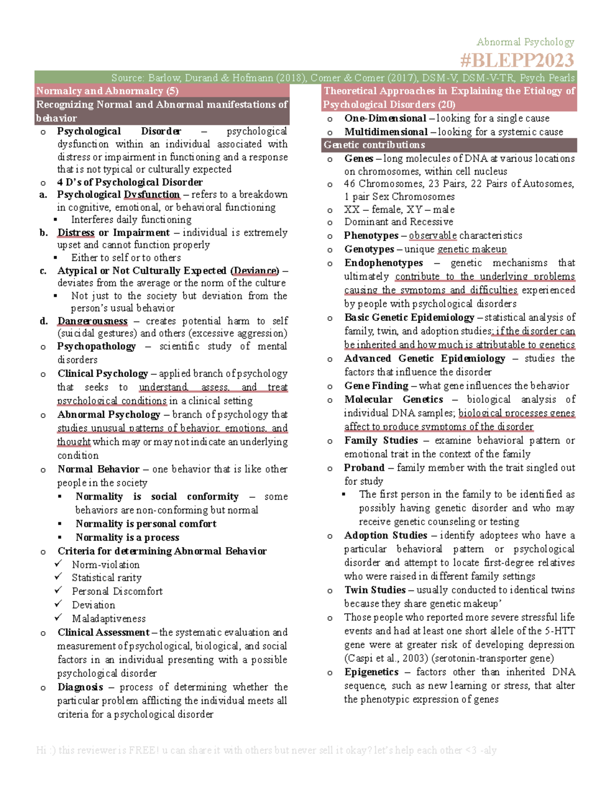 TOS Outline Ab Psy 2 - Abnormal psychology lecture - #BLEPP Source ...