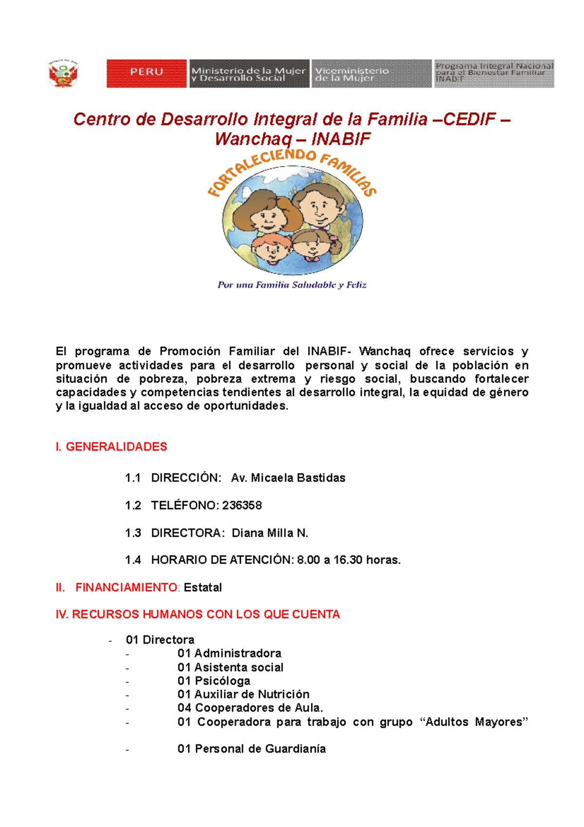 Cedif - inabif - Centro de Desarrollo Integral de la Familia –CEDIF ...