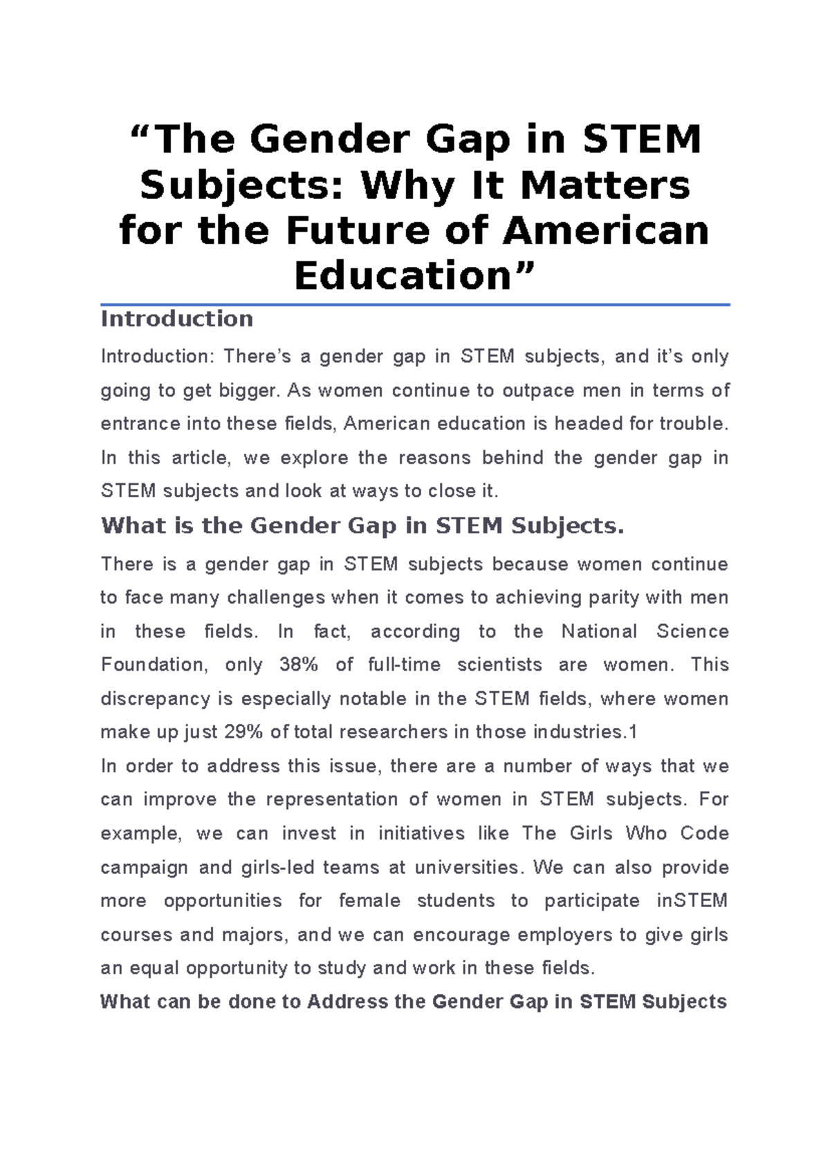 The Gender Gap in STEM Subjects Why It Matters for the Future of ...