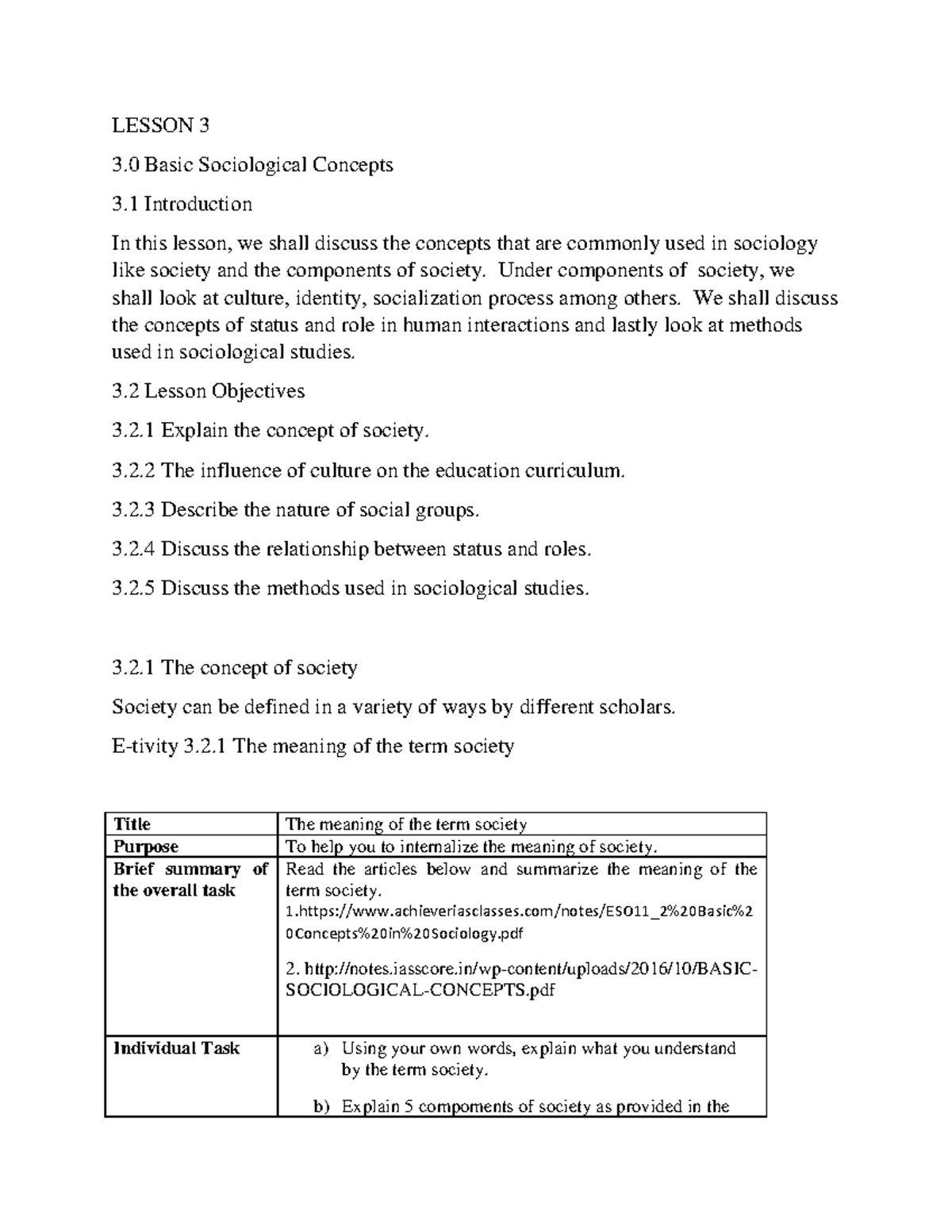Lesson 3 - Good notes - LESSON 3 3 Basic Sociological Concepts 3 ...