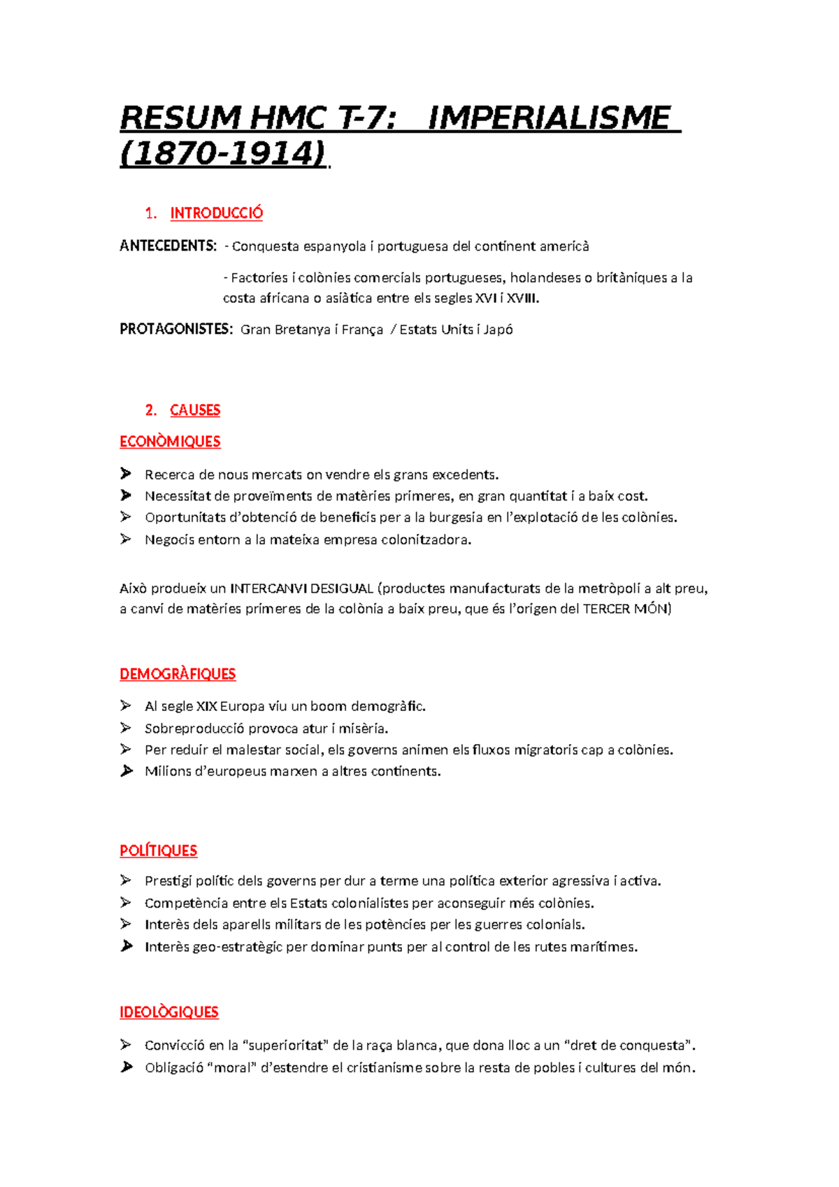 Resum HMC T-7 - Resúmen Historia del món contemporani TEMA 7: el imperialismo - RESUM HMC T-7 ...