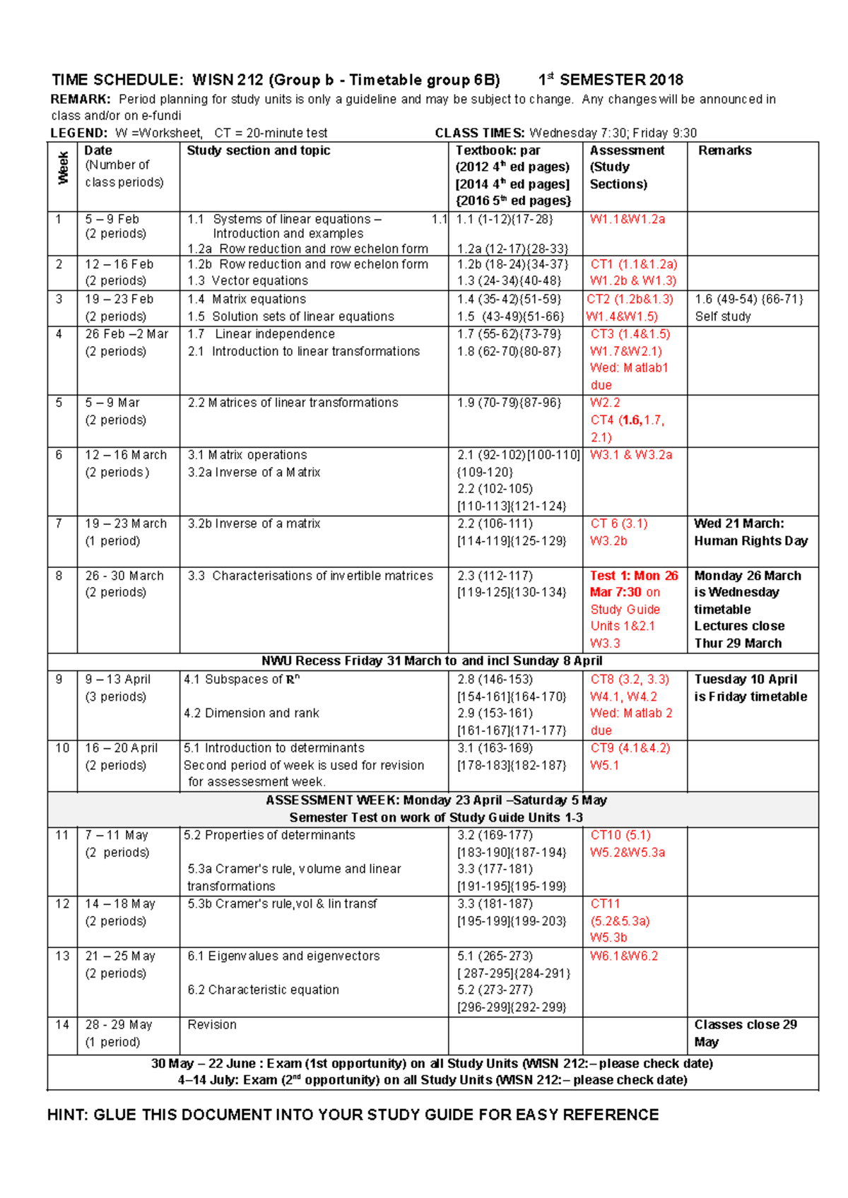 2018 Time schedule Group 6B - TIME SCHEDULE: WISN 212 (Group b ...