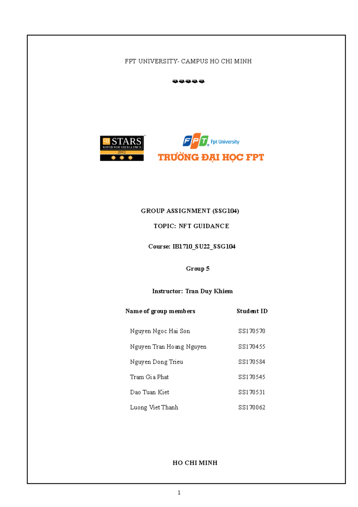 SSG104 Group Assignment Report - FPT UNIVERSITY- CAMPUS HO CHI MINH ...