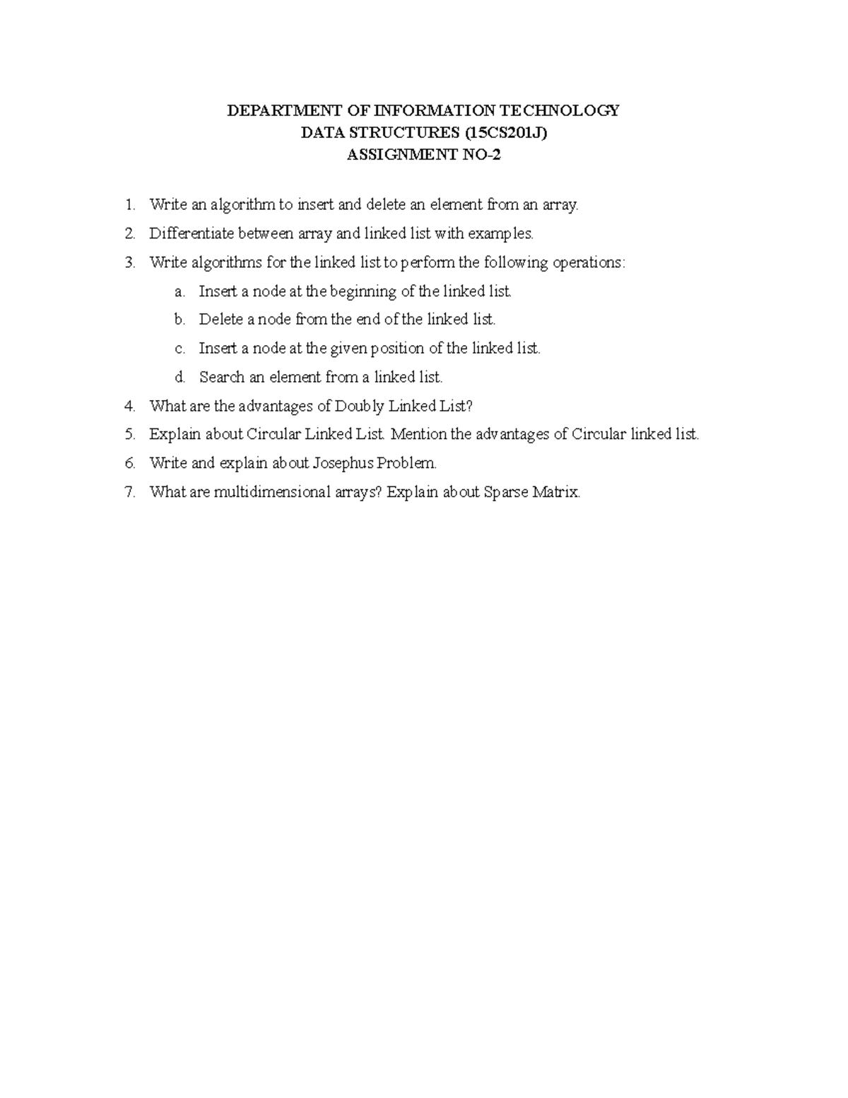 Assignment No 2 Department Of Information Technology Data Structures 15cs201j Assignment No 