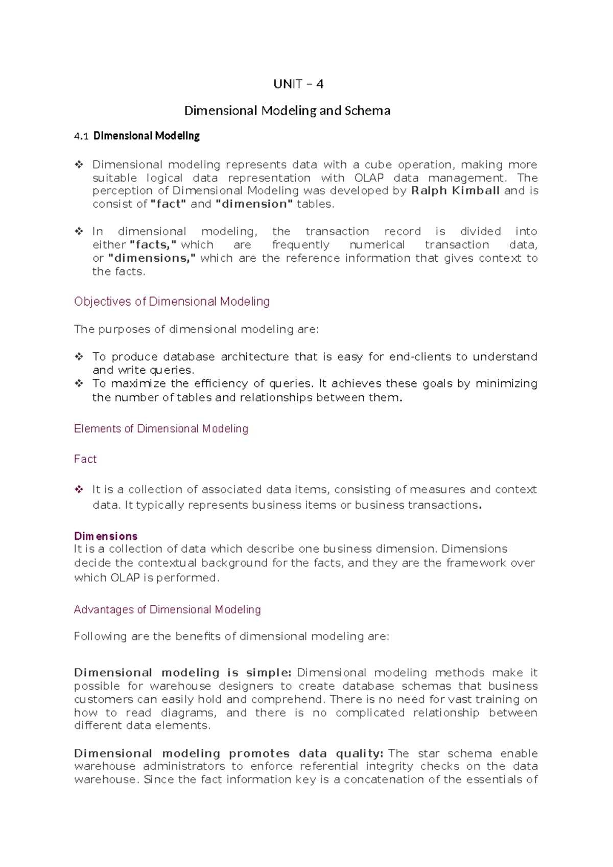 Unit-4 DW - its usefull - UNIT – 4 Dimensional Modeling and Schema 4 ...