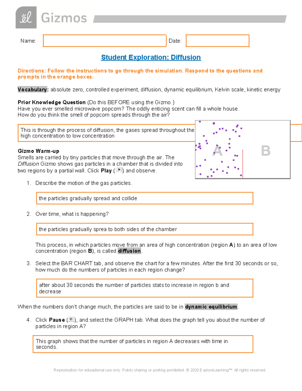 Copy of Diffusion SE - free - Name: Date: Student Exploration ...