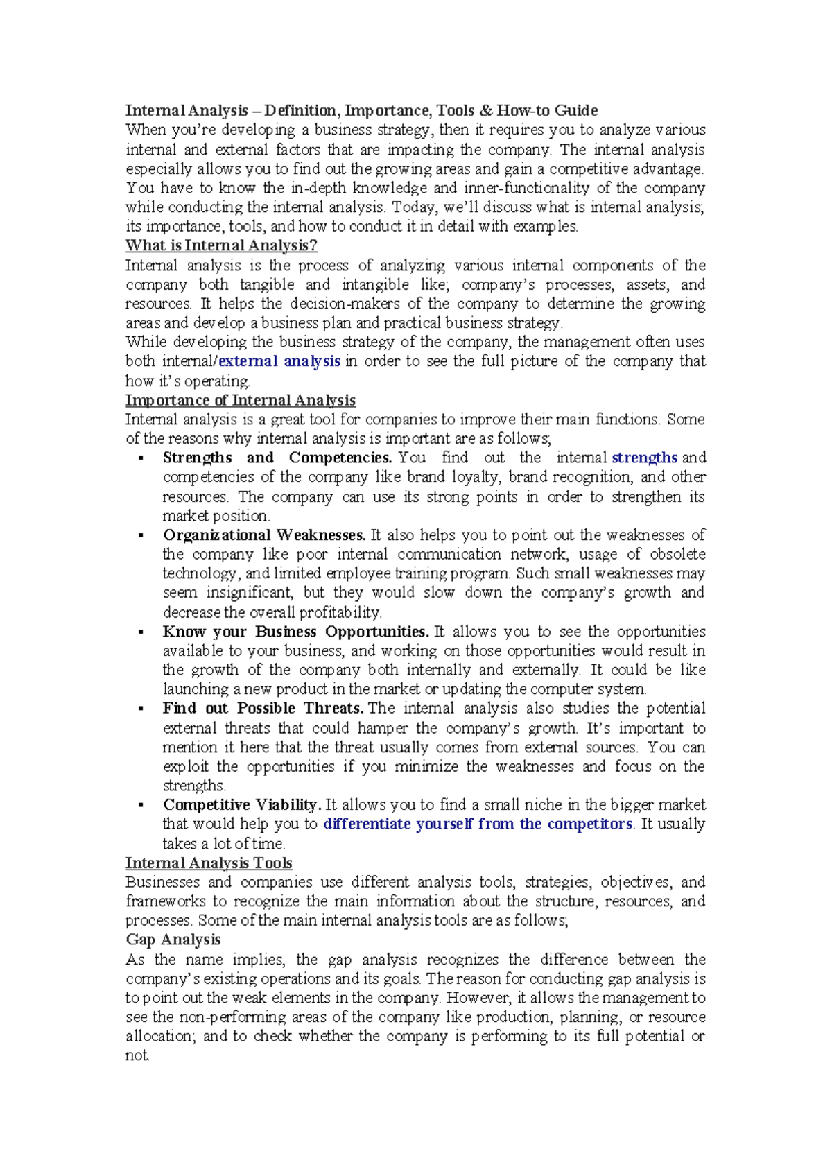 Analysis of Internal Resources - Internal Analysis – Definition ...