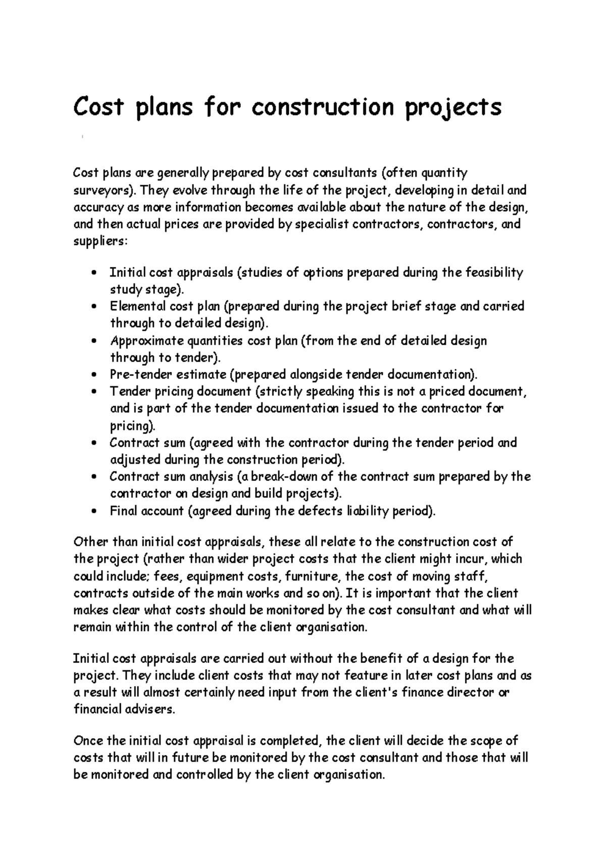 04Cost plans for construction projects - They evolve through the life ...