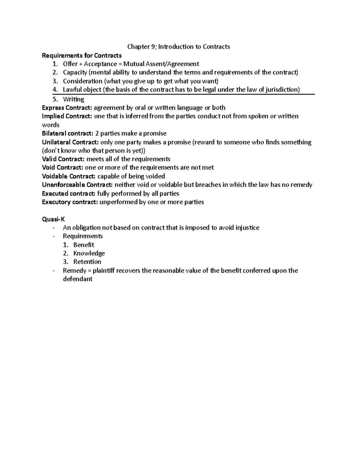 Chapter 9 - Chapter 9; Introduction to Contracts Requirements for ...