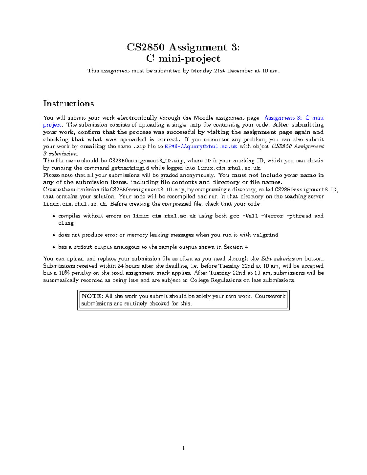Assignment 3 OSlab (2) - CS2850 Assignment 3: C mini-project This ...
