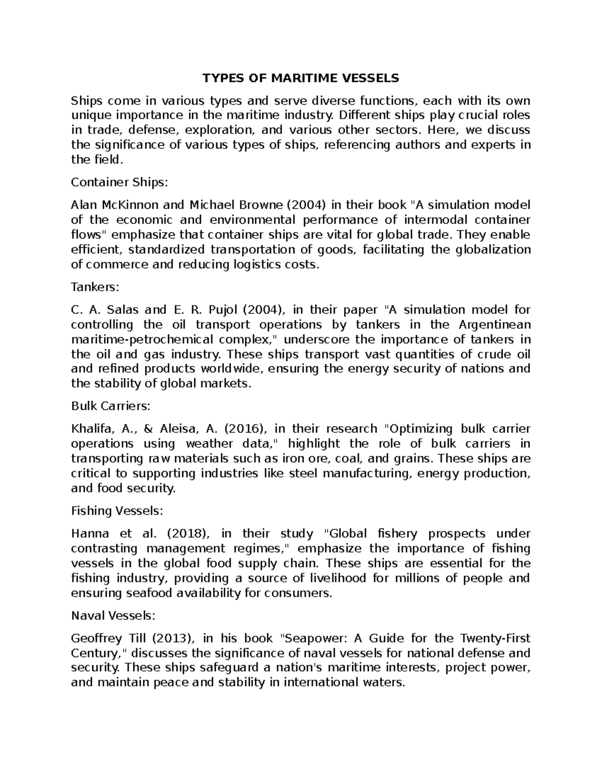 Maritime Industry Part 7 - TYPES OF MARITIME VESSELS Ships come in ...