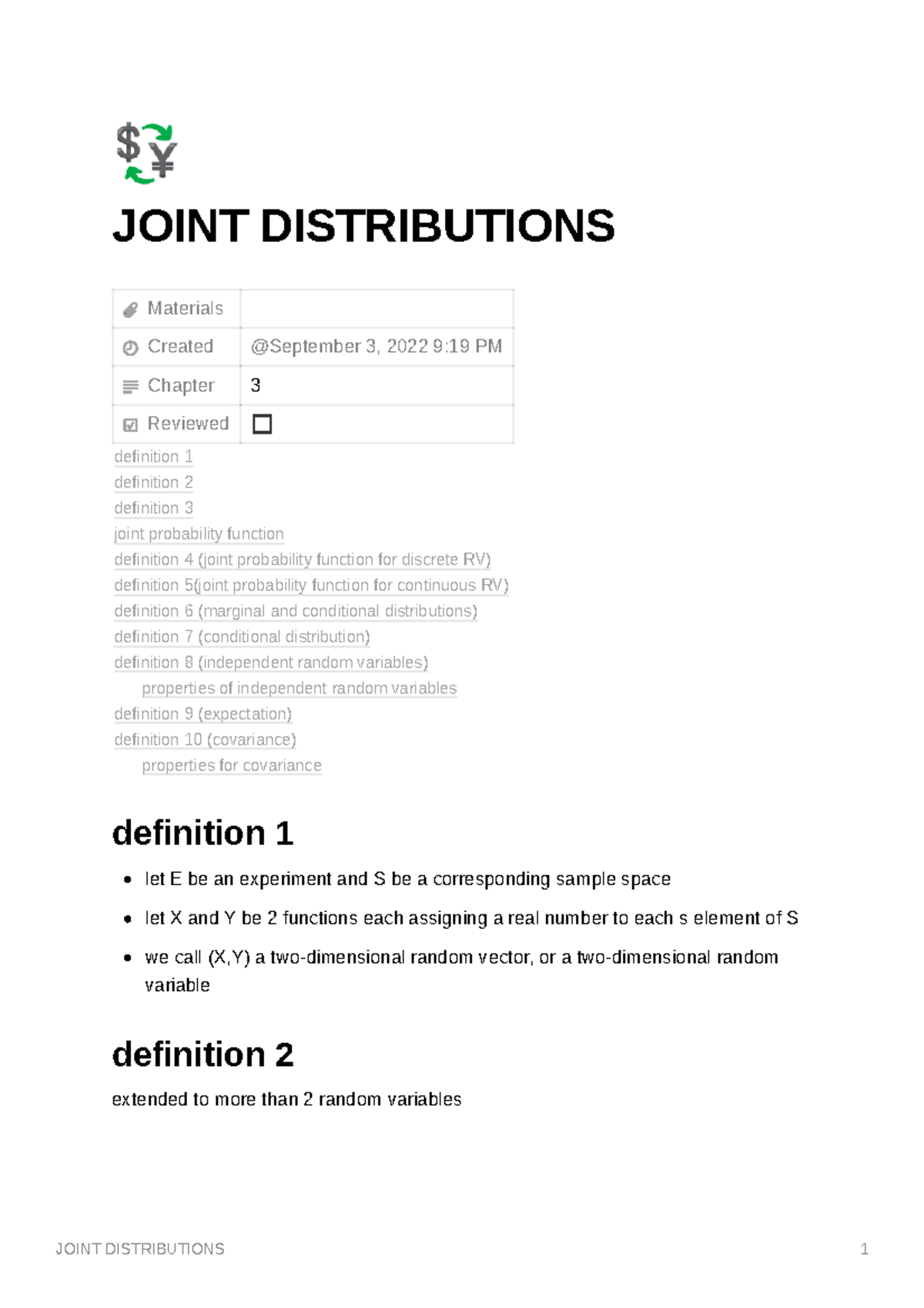 Joint Distributions - notes - ####### JOINT DISTRIBUTIONS Materials ...
