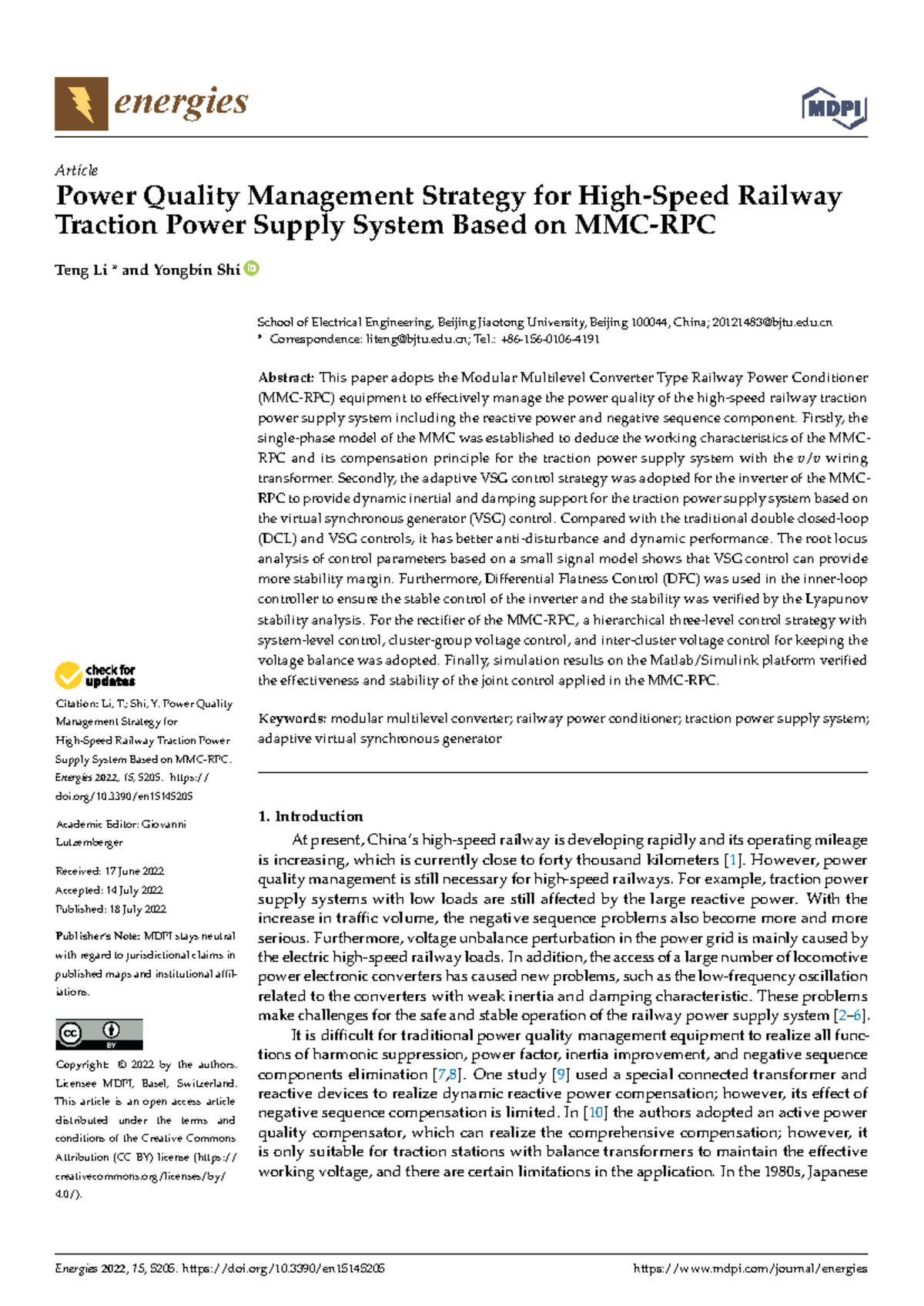 Energies-15-05205 - rerer - Citation: Li, T.; Shi, Y. Power Quality ...