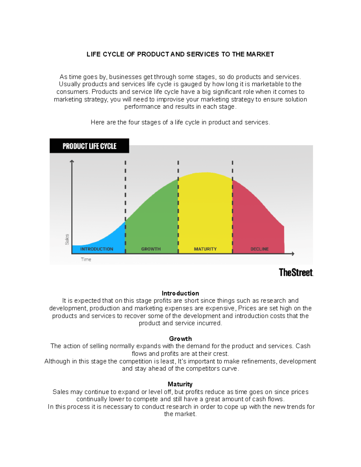 LIFE Cycle OF Product AND Services TO THE Market - LIFE CYCLE OF ...