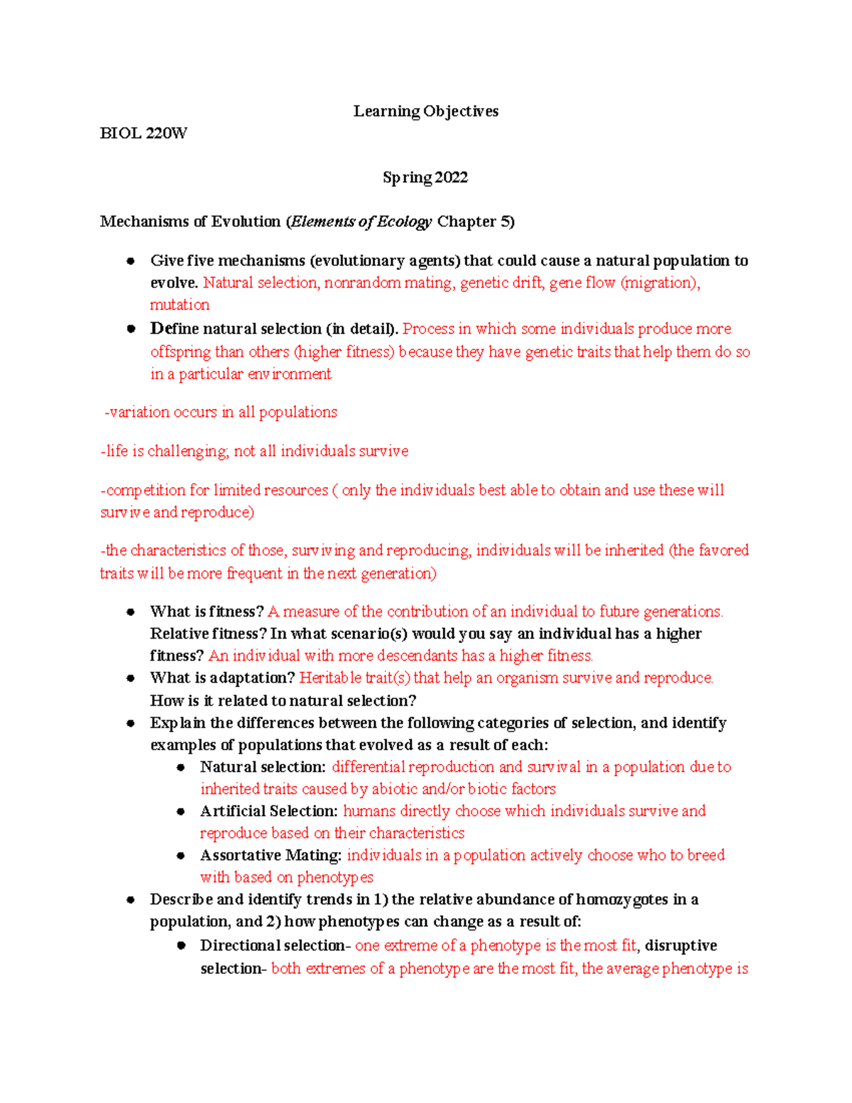 1 Learning Objectives (Mechanisms of Evolution Chapter 5) - Google Docs - Learning Objectives ...