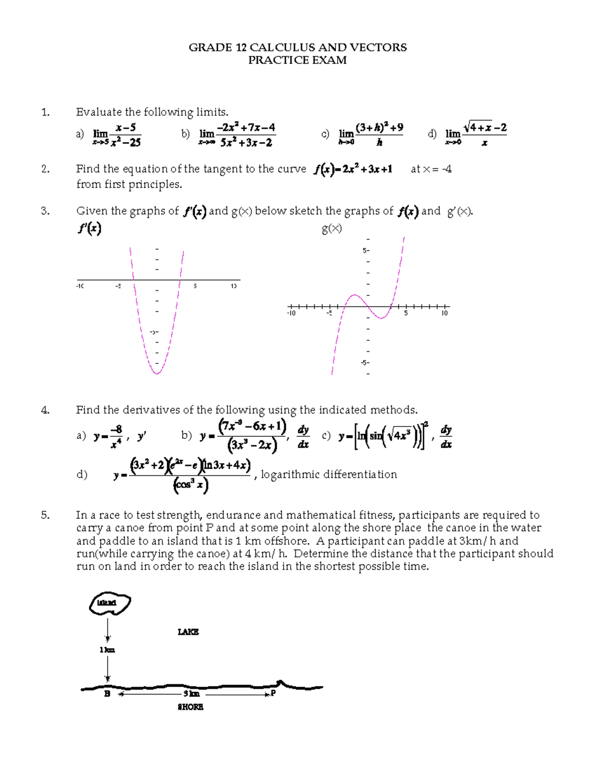 Practice Exam June 2015 - GRADE 12 CALCULUS AND VECTORS PRACTICE EXAM ...