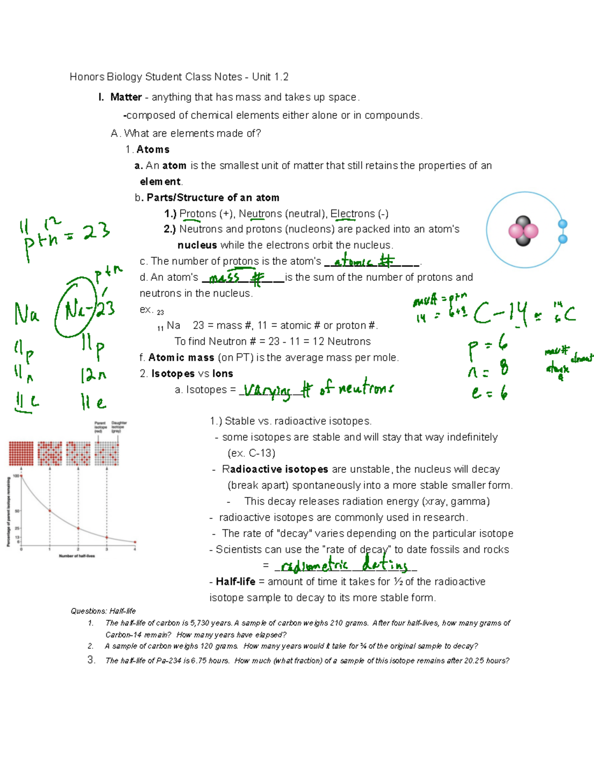 Unit 1.2 - HBio Complete Class Notes 2021 - Honors Biology Student ...