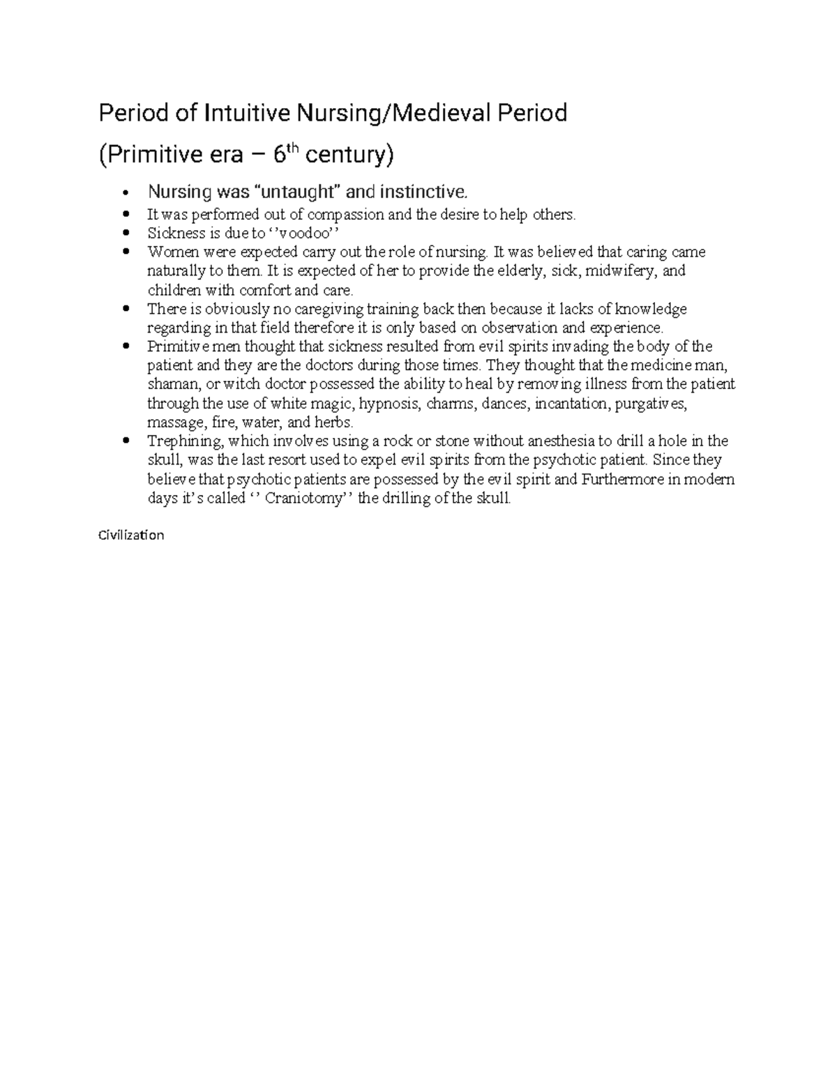 Draft 1 - History of nursing - Period of Intuitive Nursing/Medieval Period (Primitive era – 6 th ...