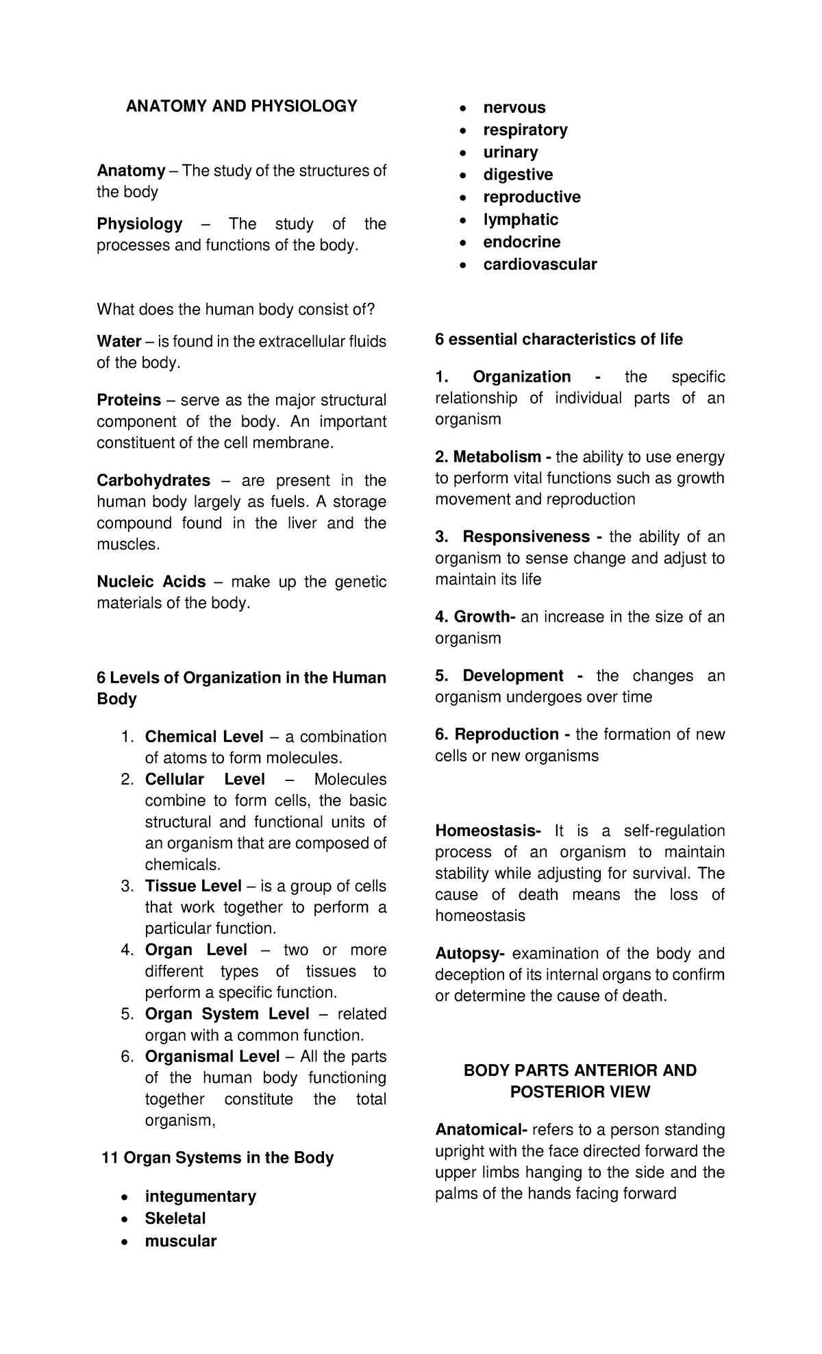 Anatomy AND Physiology - ANATOMY AND PHYSIOLOGY Anatomy – The study of ...