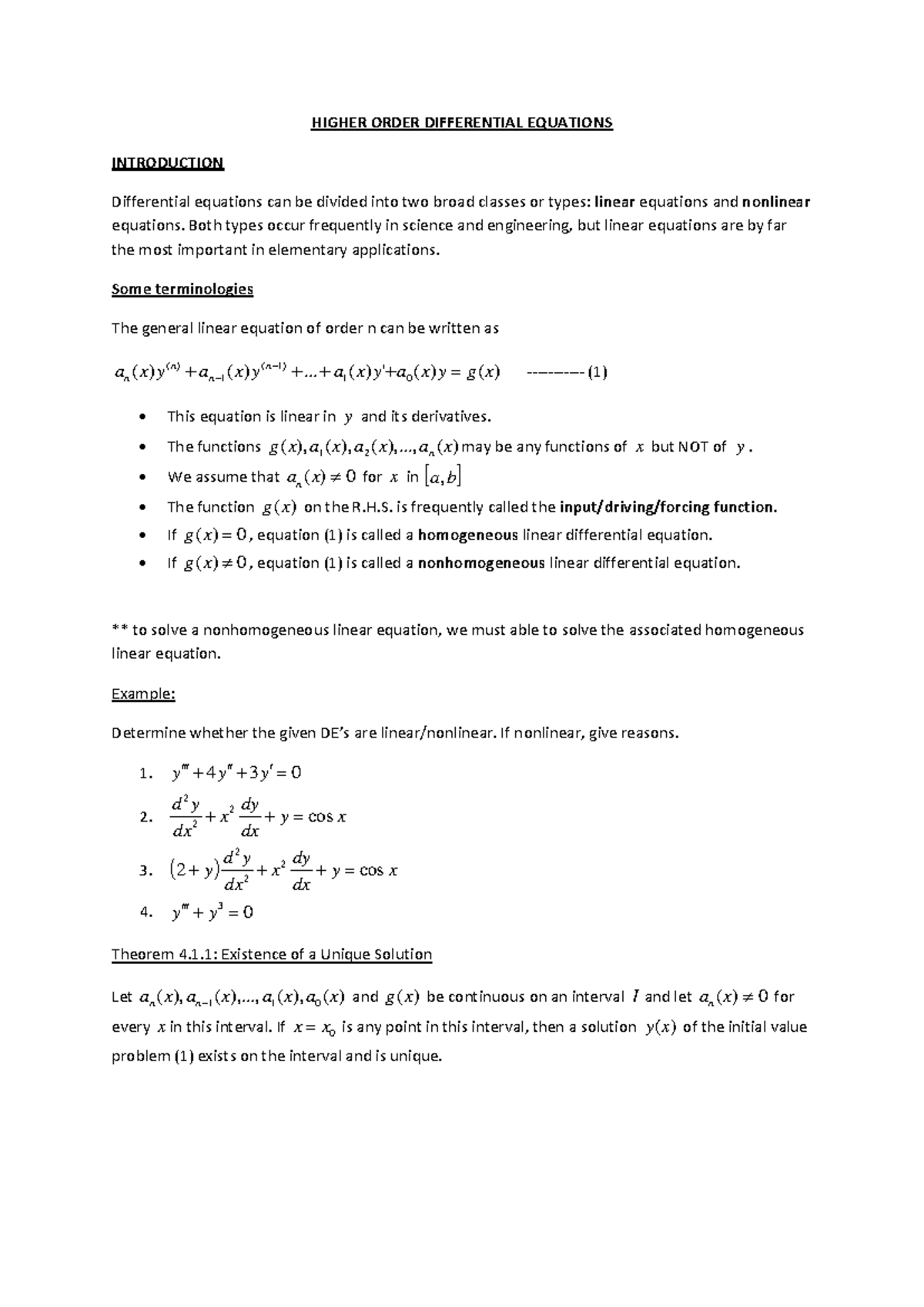 C4 Intro - dfgxfhcv - HIGHER ORDER DIFFERENTIAL EQUATIONS INTRODUCTION Differential equations ...