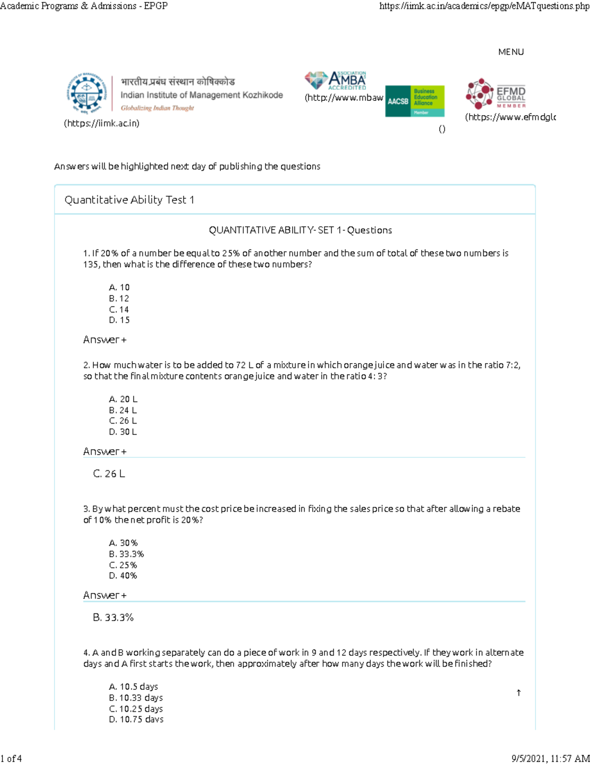 QA -1 - NA 59842365 - MENU QUANTITATIVE ABILITY- SET 1- Questions 1. If ...