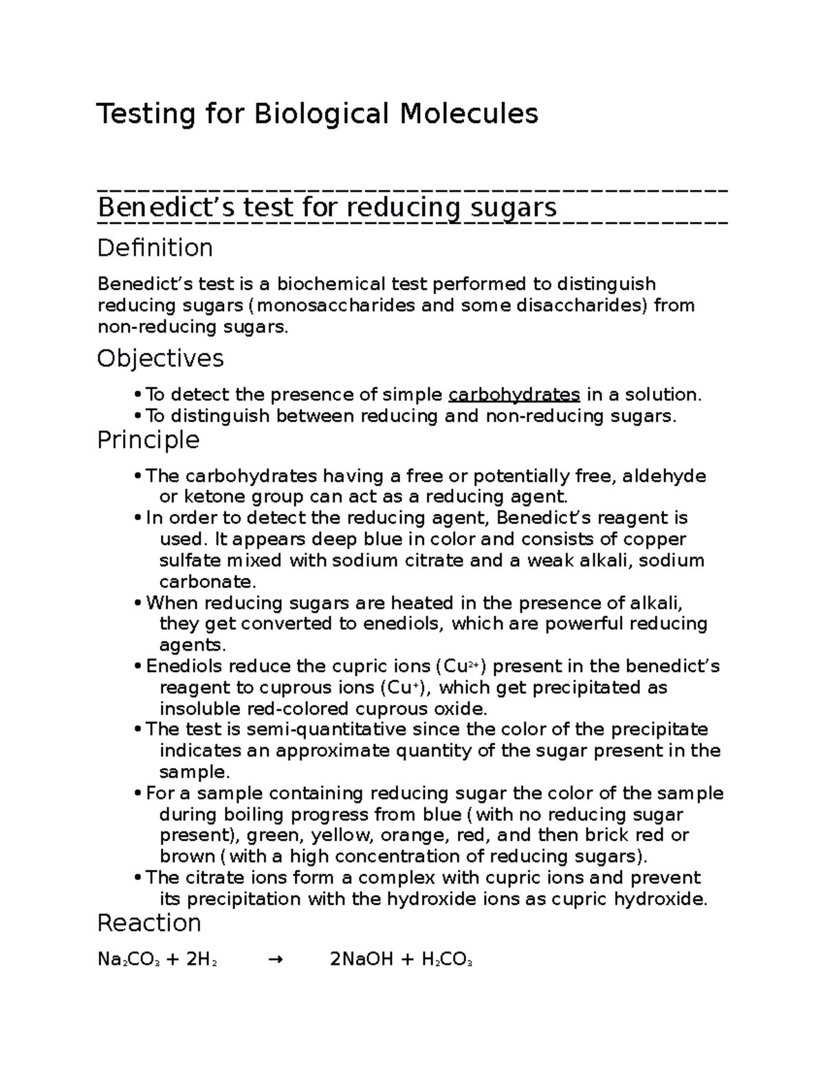 Testing For Biological Molecules Testing For Biological Molecules