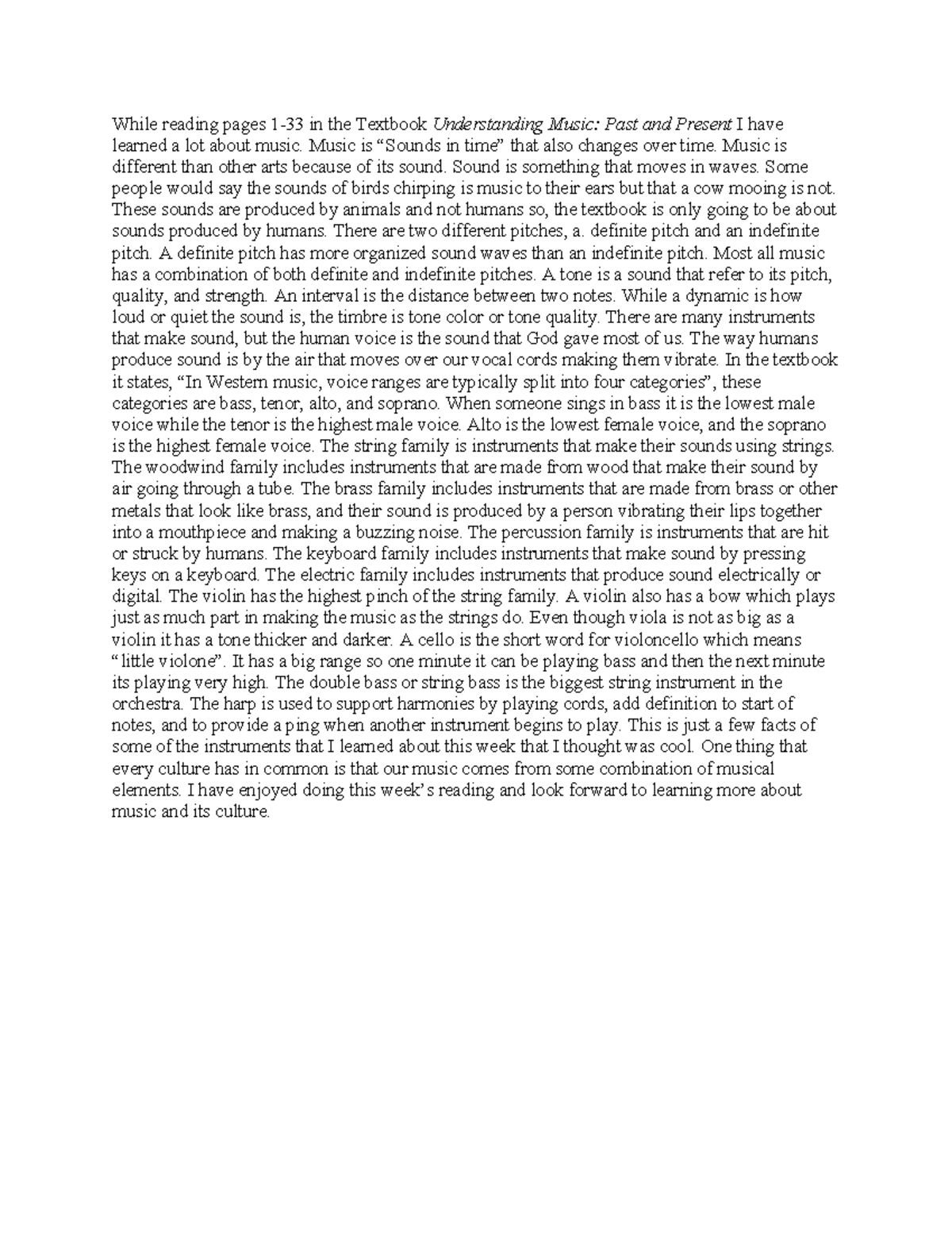 Music reading report 1 2 - While reading pages 1-33 in the Textbook ...