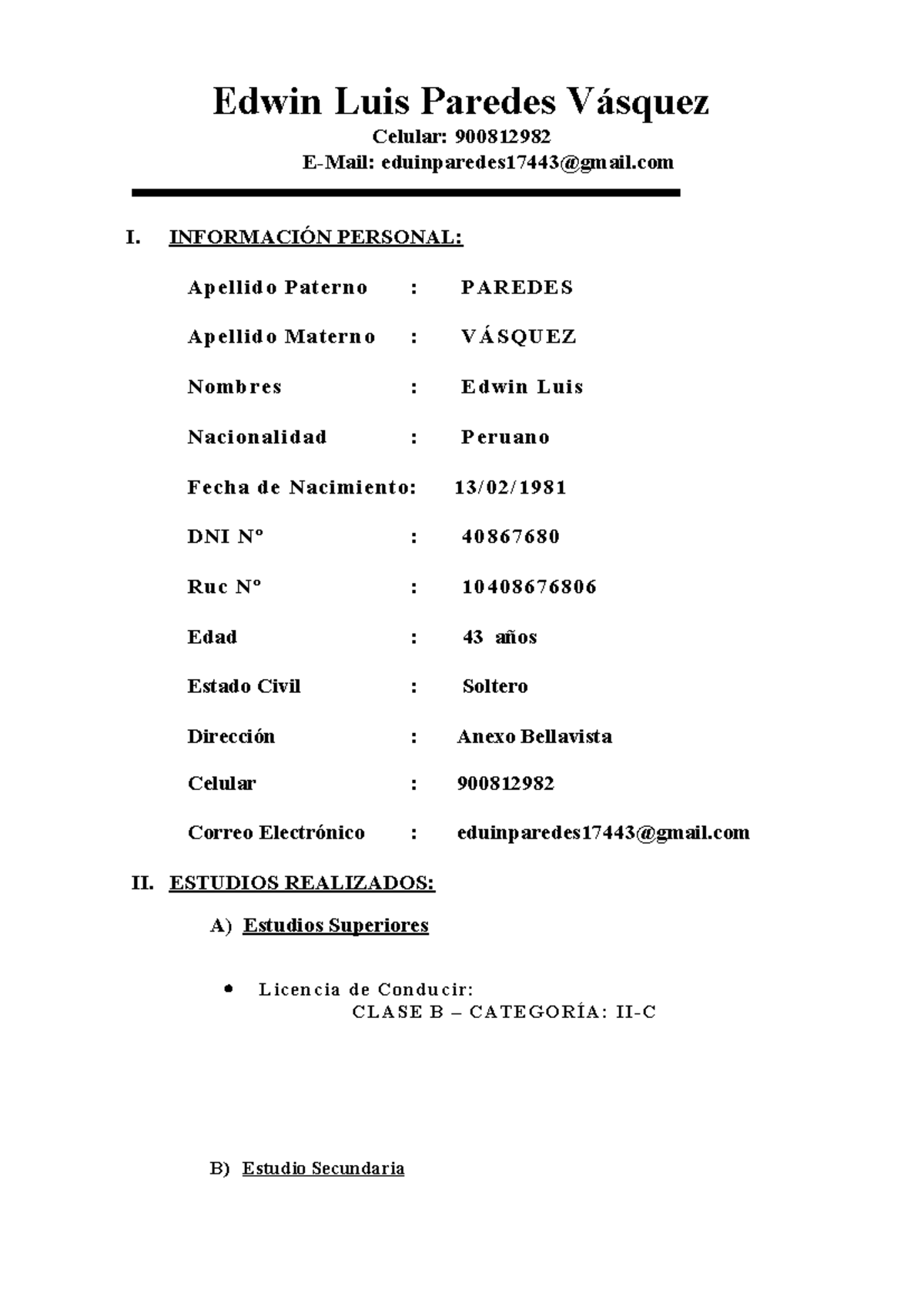 Edwin Luis Paredes Vásquez - Edwin Luis Paredes Vásquez Celular ...