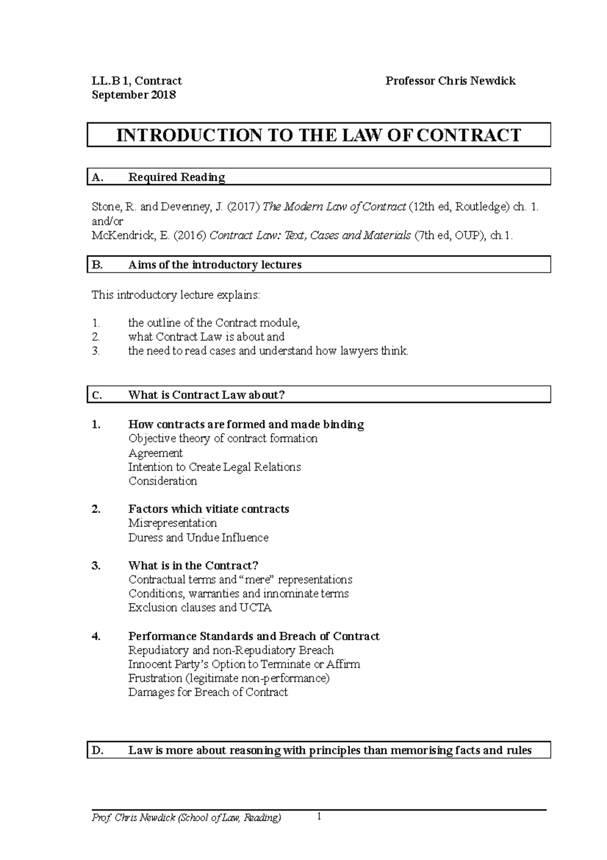 2 Contract - Introduction (2) - LL 1, Contract September 2018 Professor ...