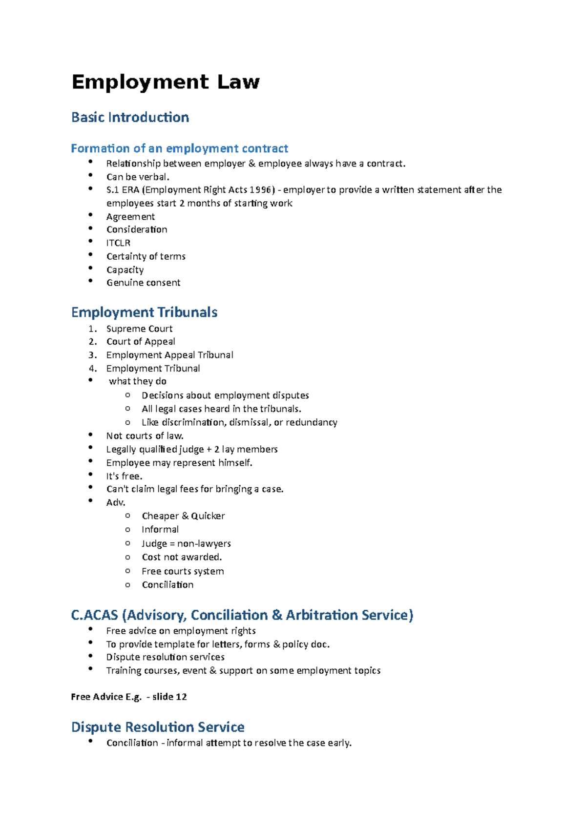 Employment Law - Employment Law Basic Introduction Formation of an ...
