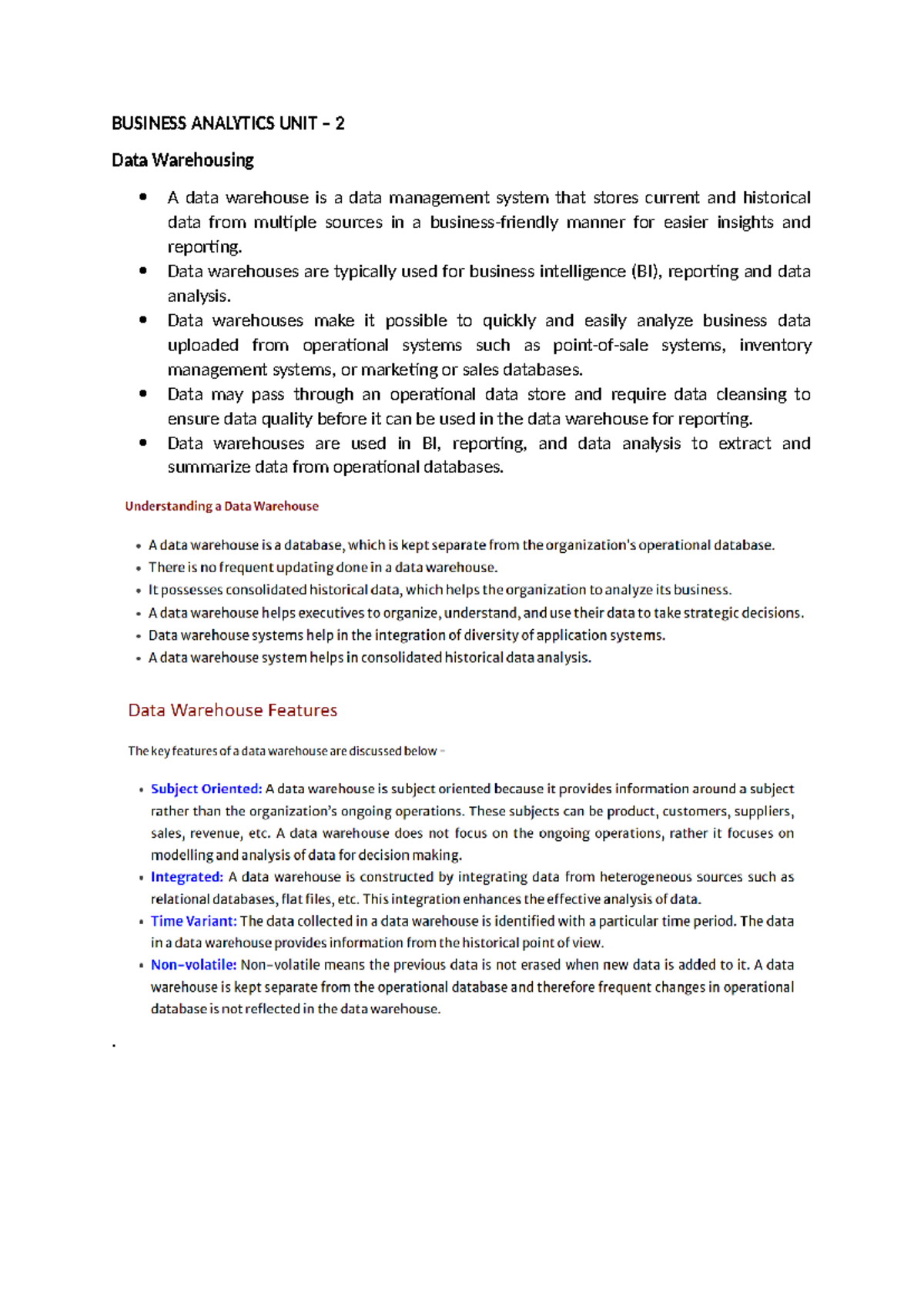 Business Analytics Unit 2 - BUSINESS ANALYTICS UNIT – 2 Data ...