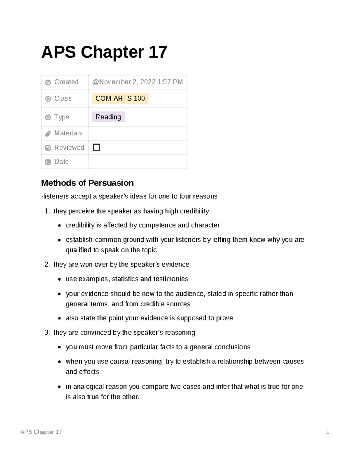 APS Chapter 17 - APS Chapter 17 Created Class COM ARTS 100 Type Reading ...