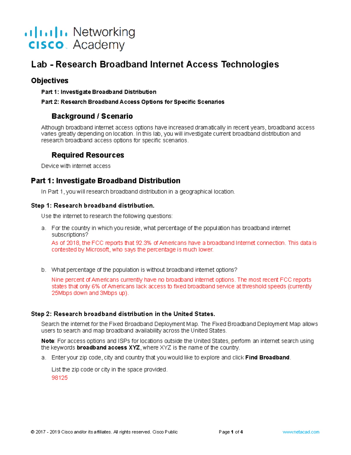 7.5.11 Lab - Research Broadband Internet Access Technologies - Objectives Part 1: Investigate ...
