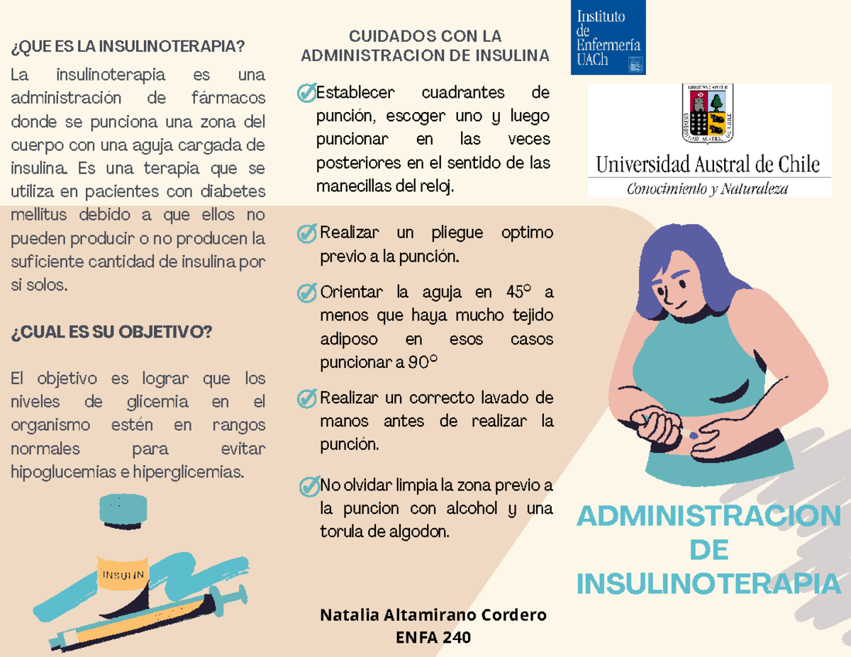 Triptico insulinoterapia - ADMINISTRACION DE INSULINOTERAPIA CUIDADOS CON LA ¿QUE ES LA - Studocu