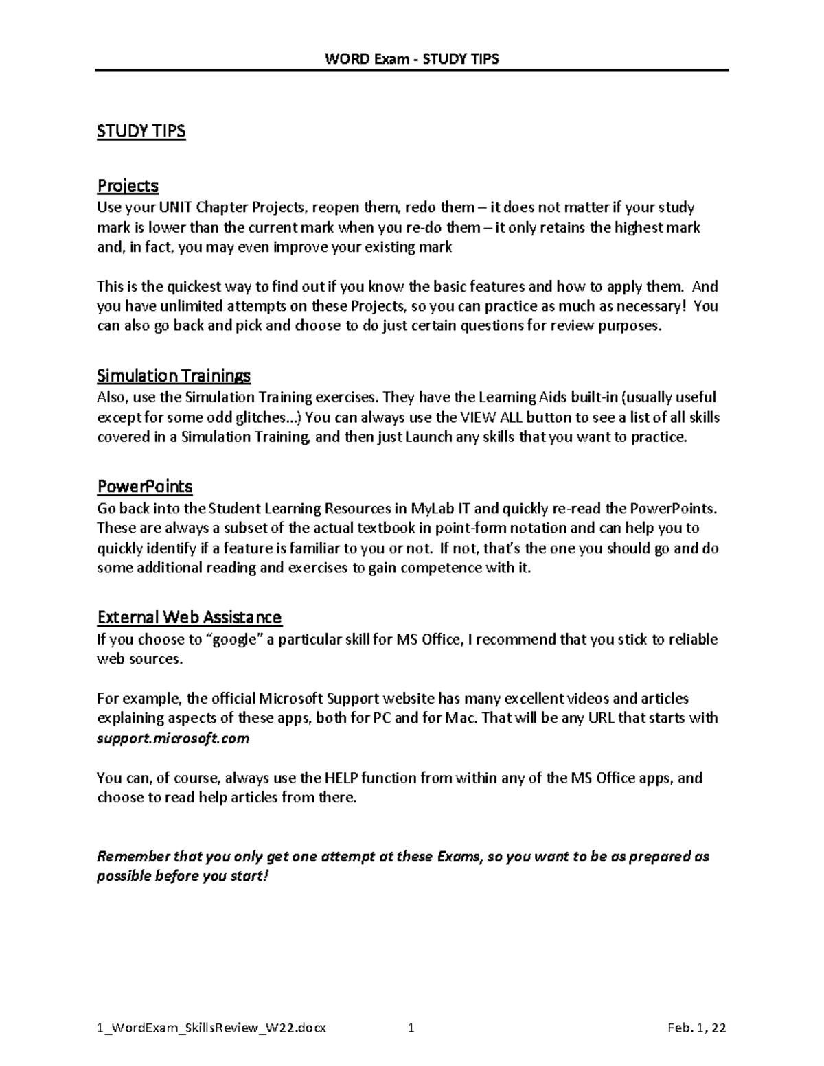 1 Word Exam Skills Review W22 - WORD Exam - STUDY TIPS 1_WordExam ...