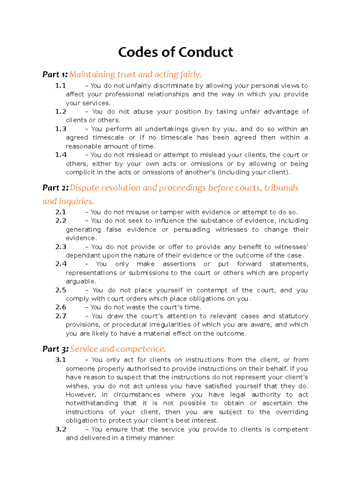 Professional Conduct, codes of coduct - Codes of Conduct Part 1 ...