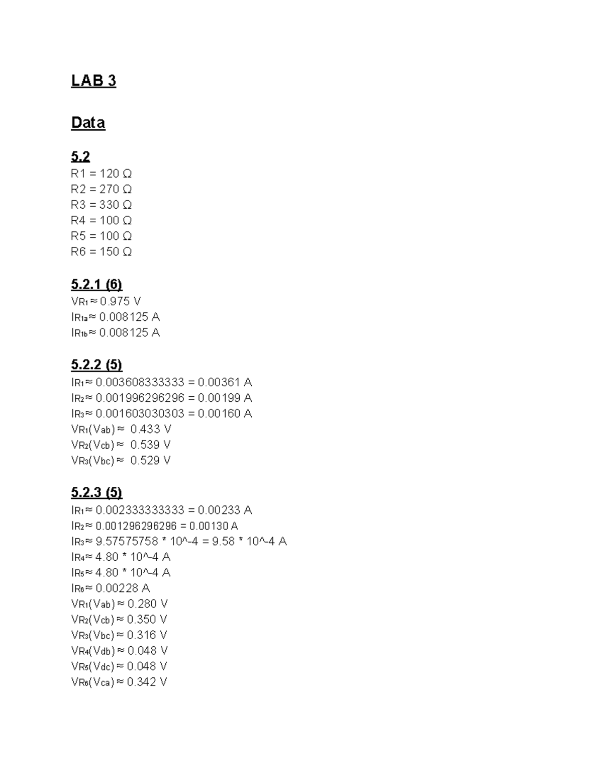 Lab 3 Kirchhoffs Laws And Loopnodal Analysis Lab 3 Data 5 R1 120