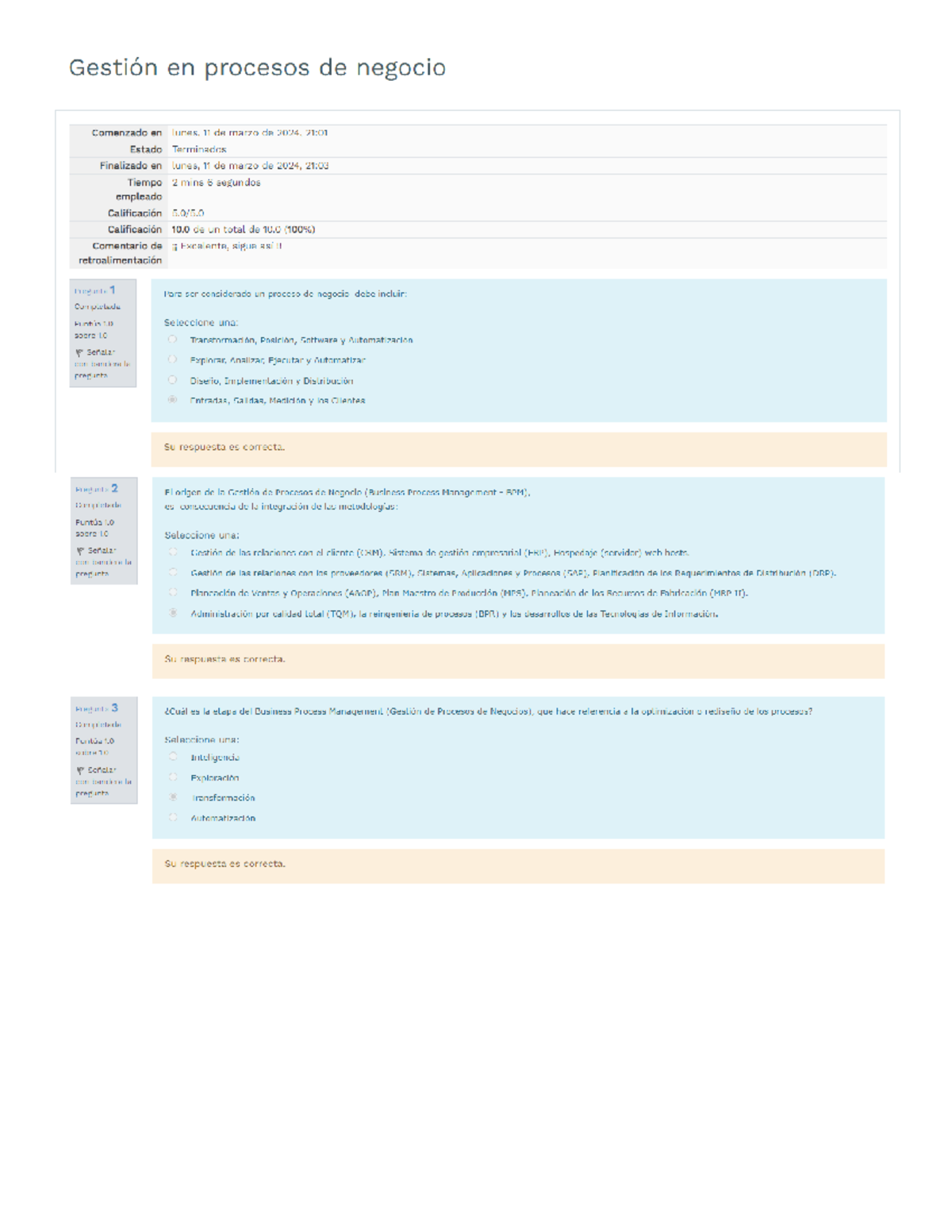Gestión en Procesos de Negocio Examen 1 - Studocu