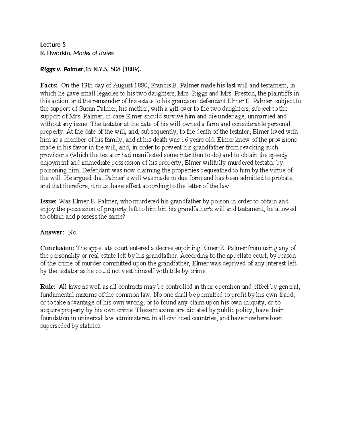 5. R. Dworkin, Model of Rules I - Lecture 5 R. Dworkin, Model of Rules ...